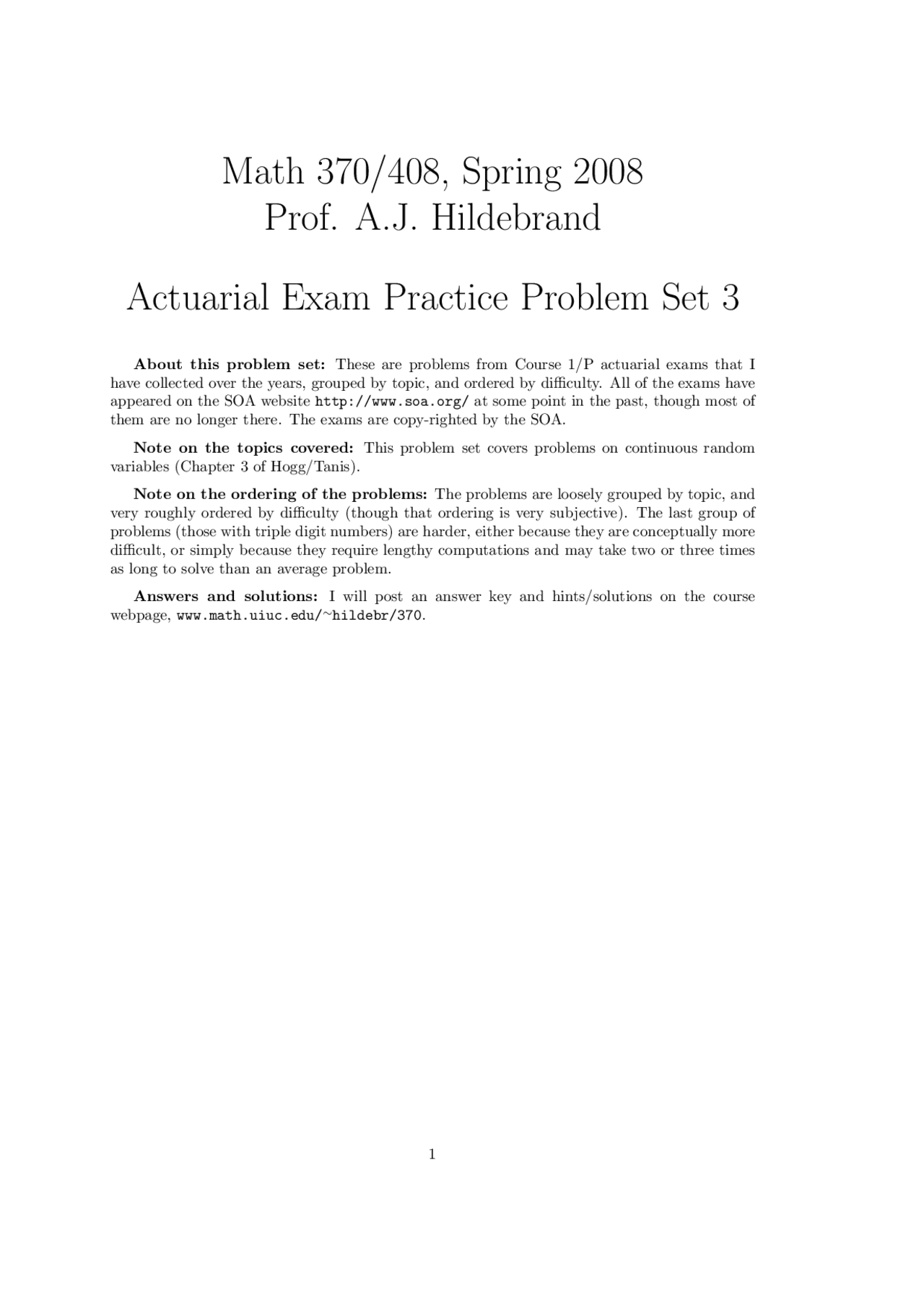 Actuarial Exam Practice Problems Set 3 Actuarial Problem Solving