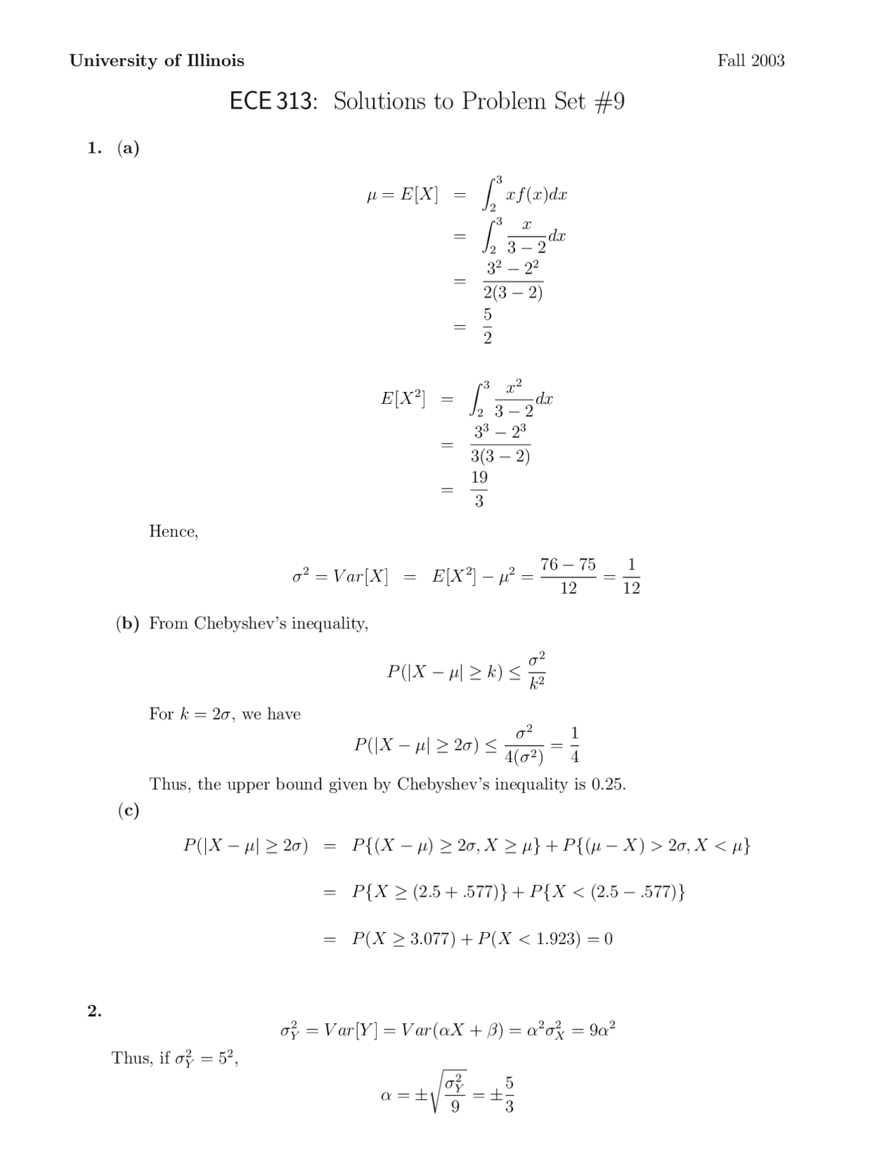 Solutions to Problem Set 9 - Probability with Engineering Applications ...
