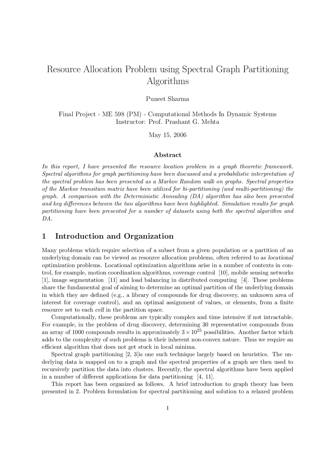 Resource Allocation Problem Using Spectral Graph Partitioning Algorithms Me 598 Docsity