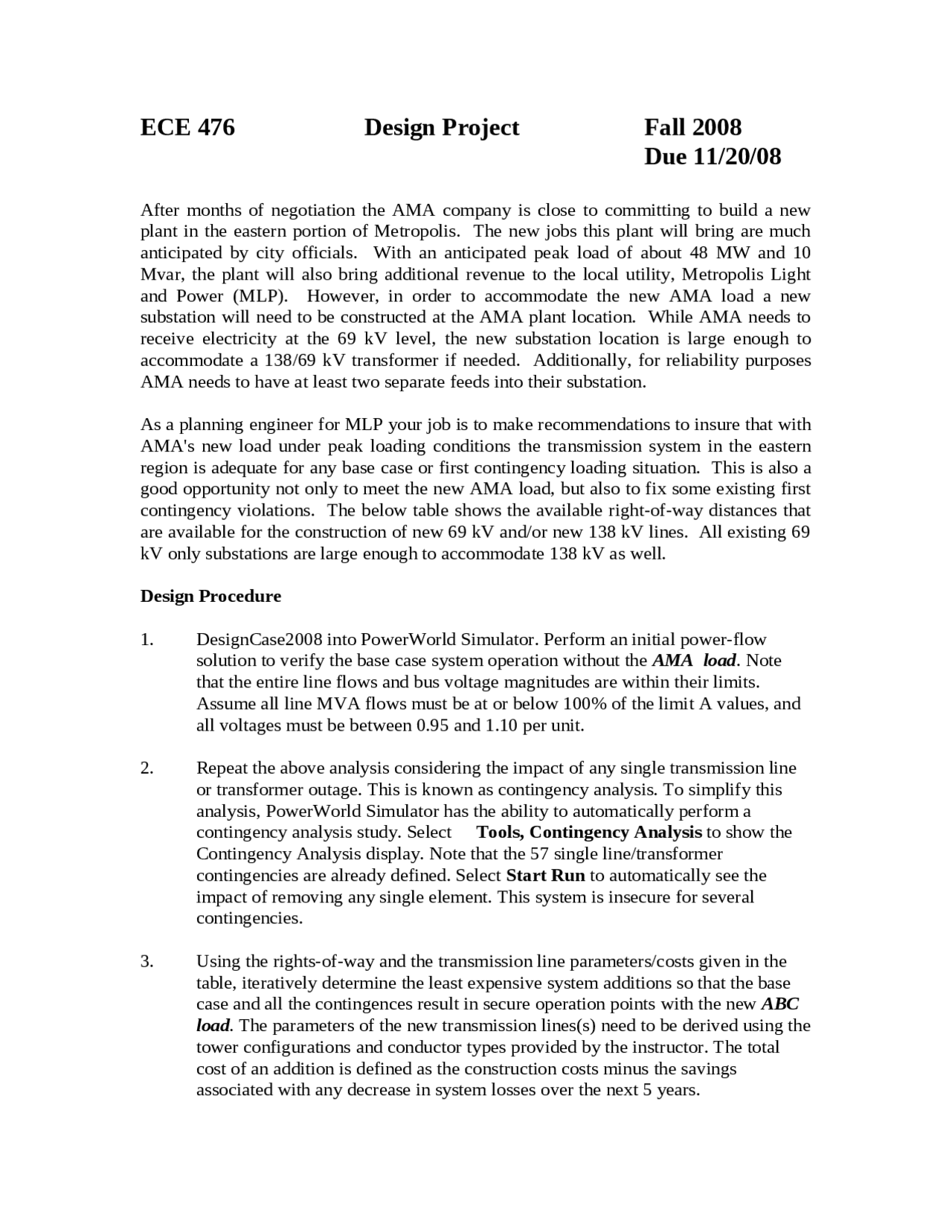 Design Project On Power System Analysis Ece 476 Docsity