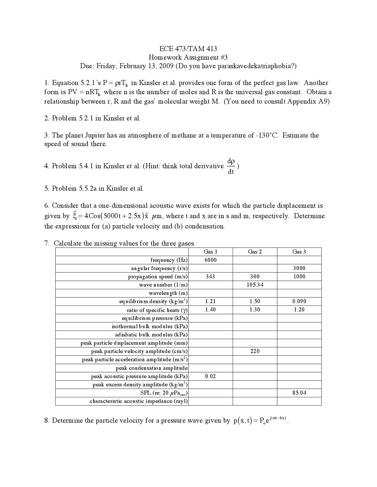 Homework Iii Problems Fundamentals Of Engineering Acoustics Ece 473