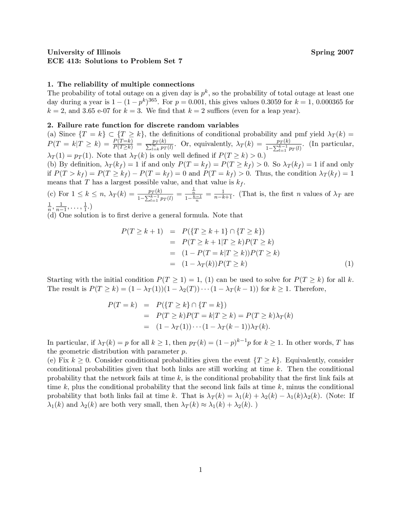 Probability with Engineering Applications - Solutions to Problem Set 7 ...