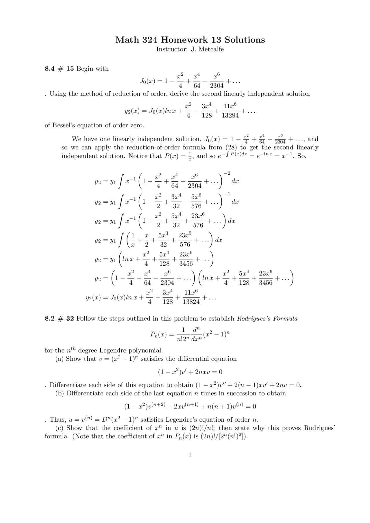 Elementary Differential Equations Homework 13 Solutions Math 524