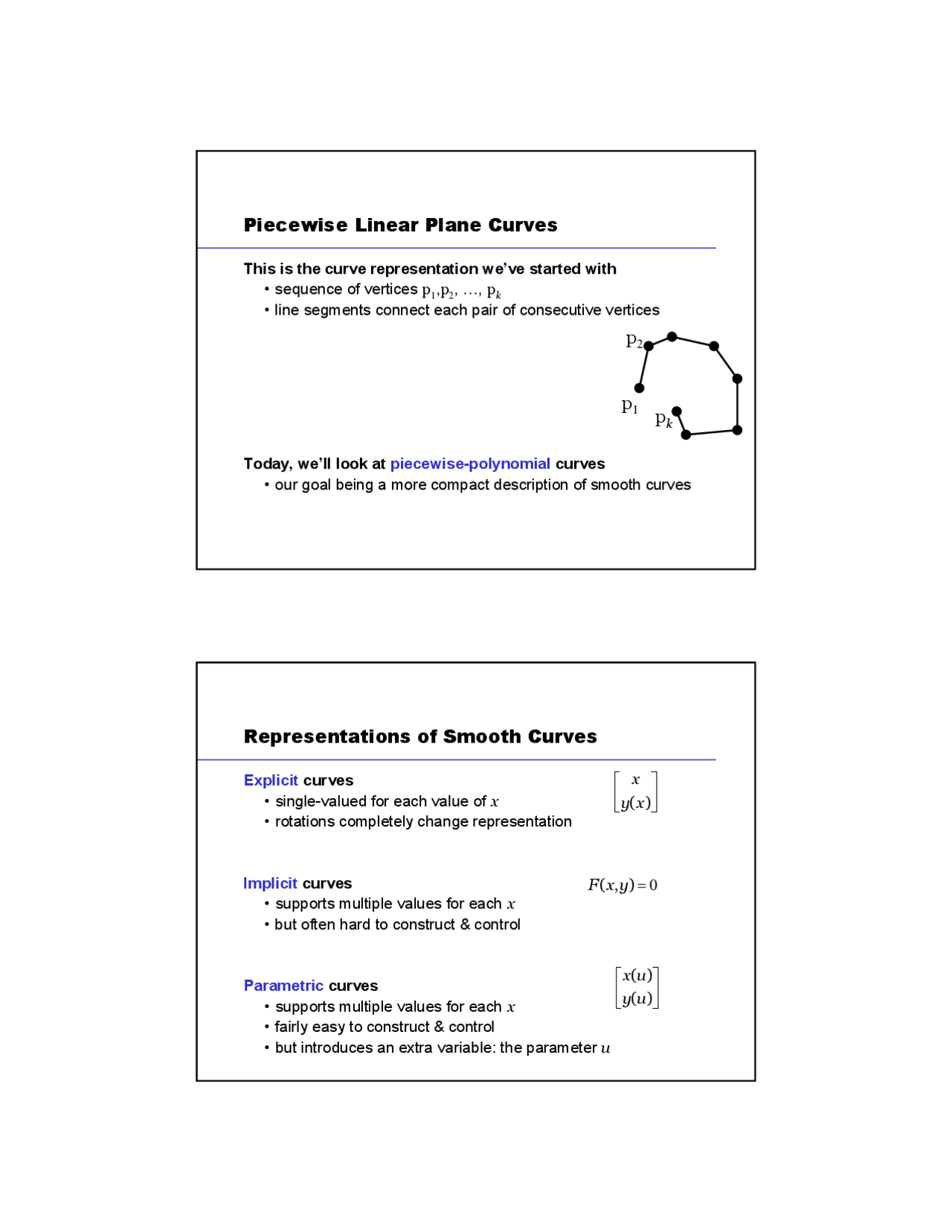 Piecewise Linear Plane Curves Lecture Slides Cs 418 Docsity