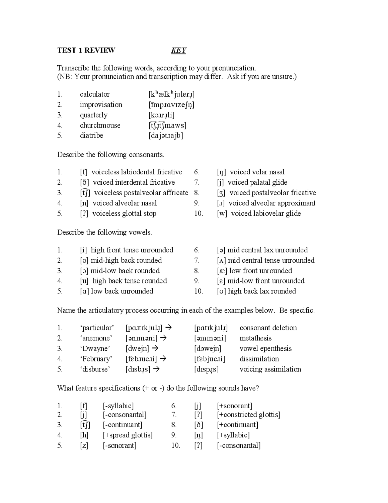 Exam 1 Review - Introduction to Language | LING 101 - Docsity