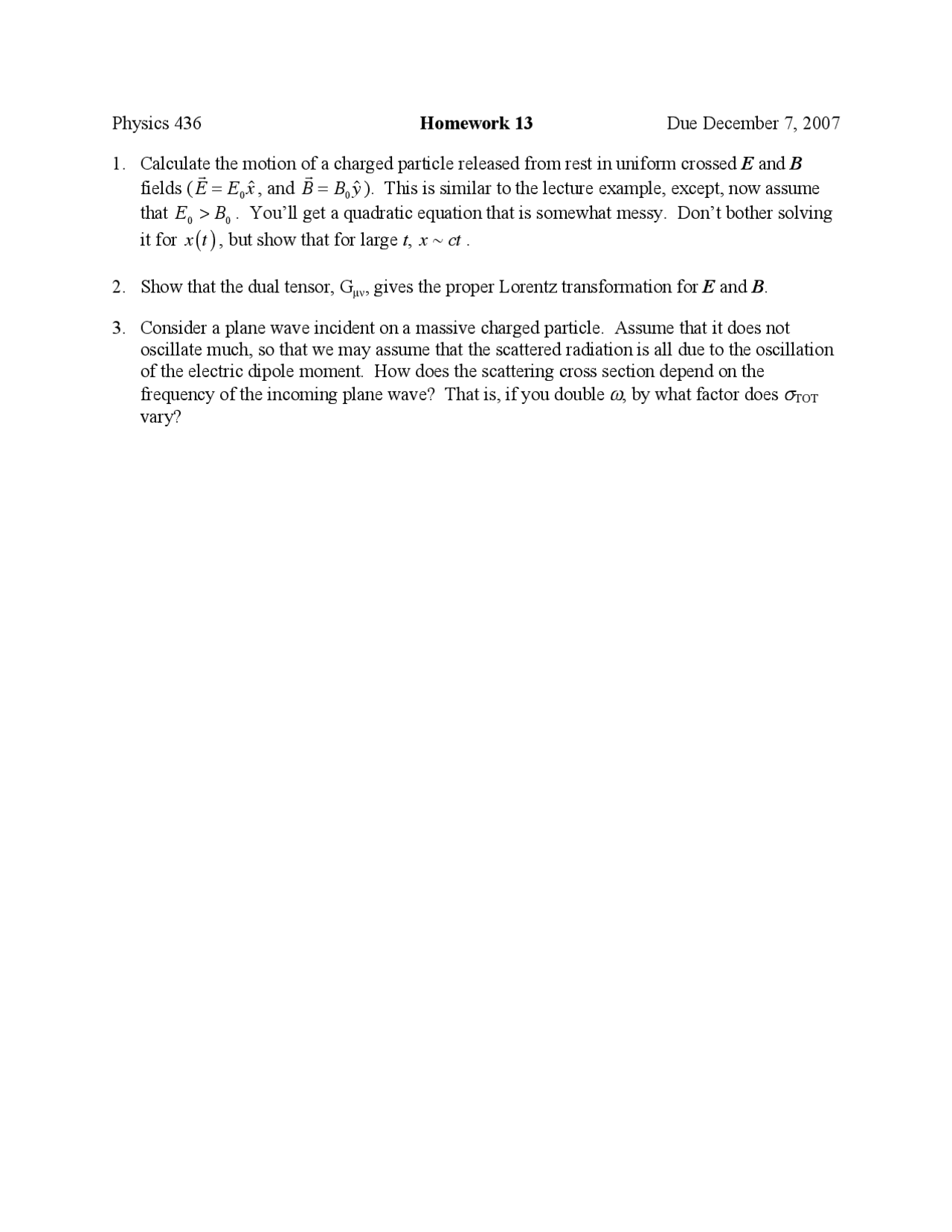 Homework Iii Questions Electromagnetic Fields Ii Phys 436 Assignments Physics Docsity