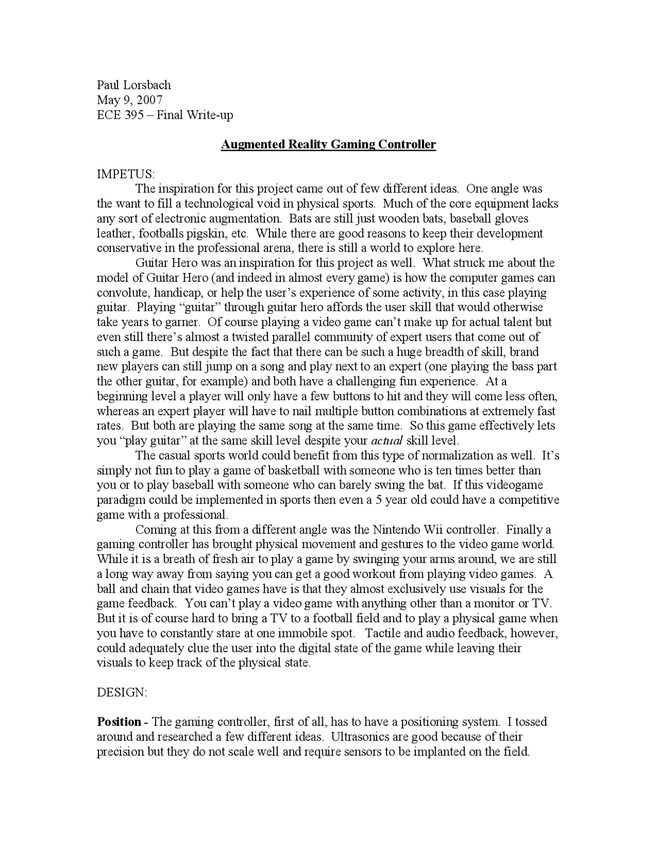 Augmented Reality Gaming Controller Lecture Notes Ece 395 Docsity