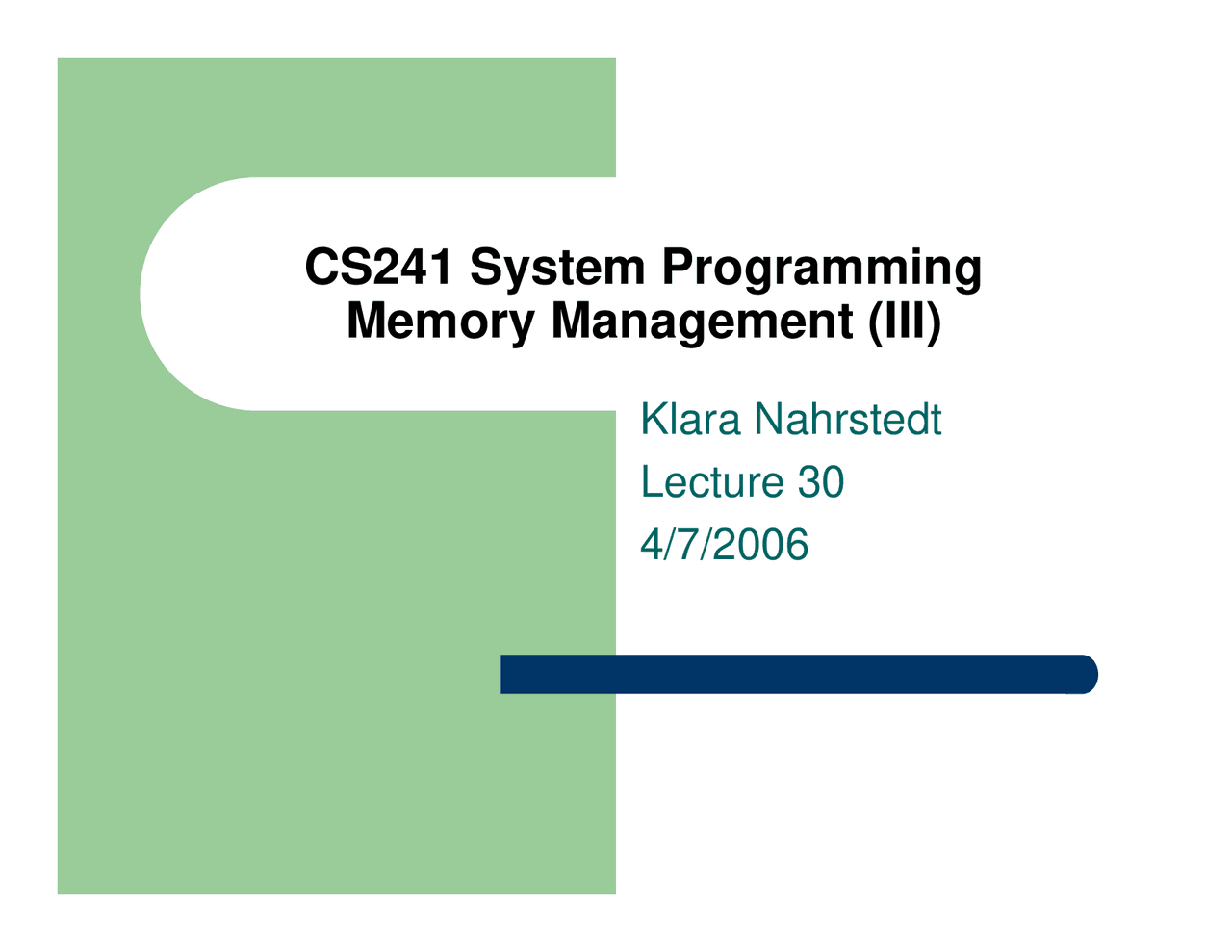 Memory Management System Programming Slides Cs 241 Docsity