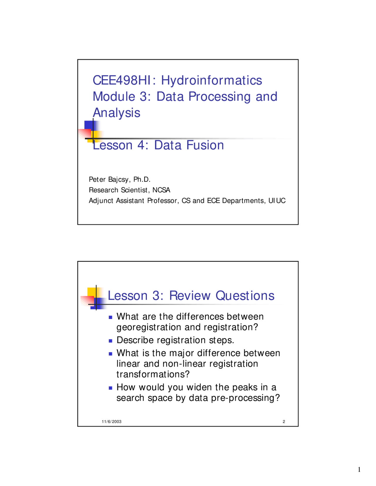 Data Fusion And Data Fission Lecture Slides Cee 498 Docsity