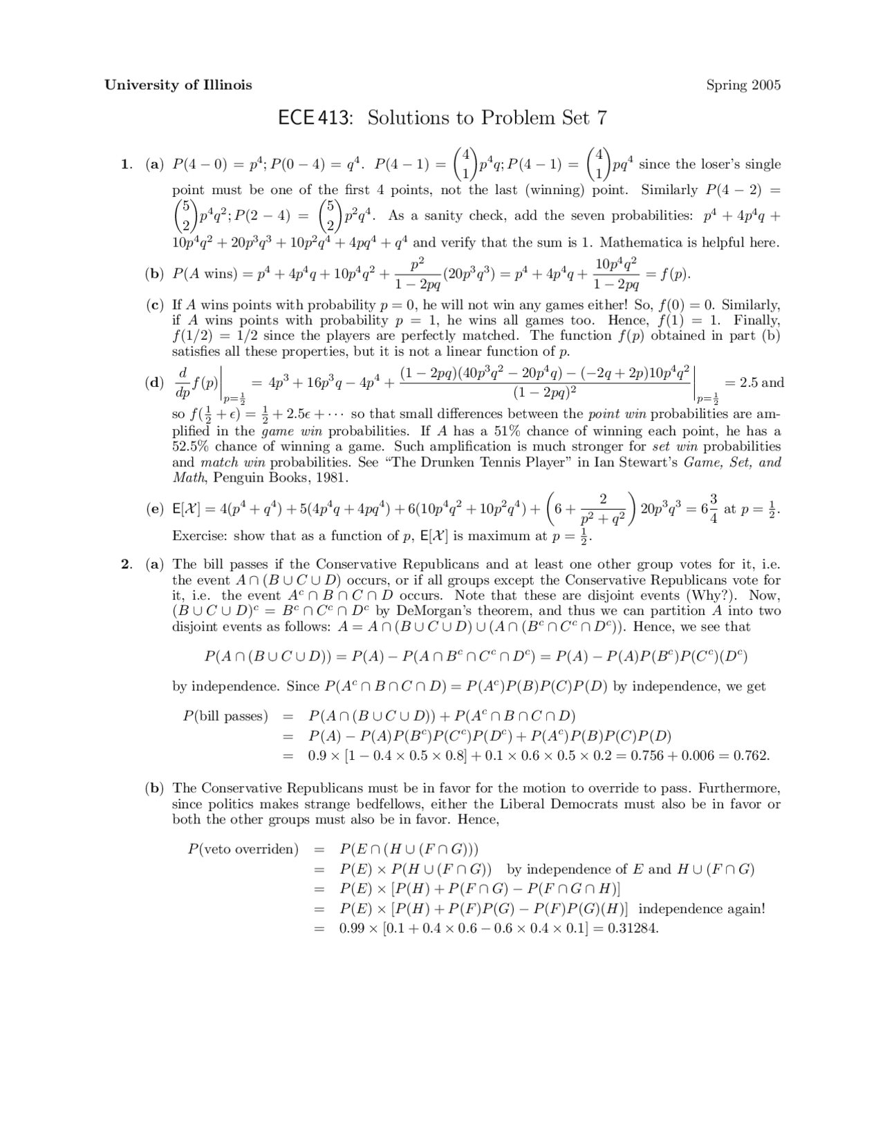 Solutions to Problem Set 7 on Probability with Engineering Applications ...