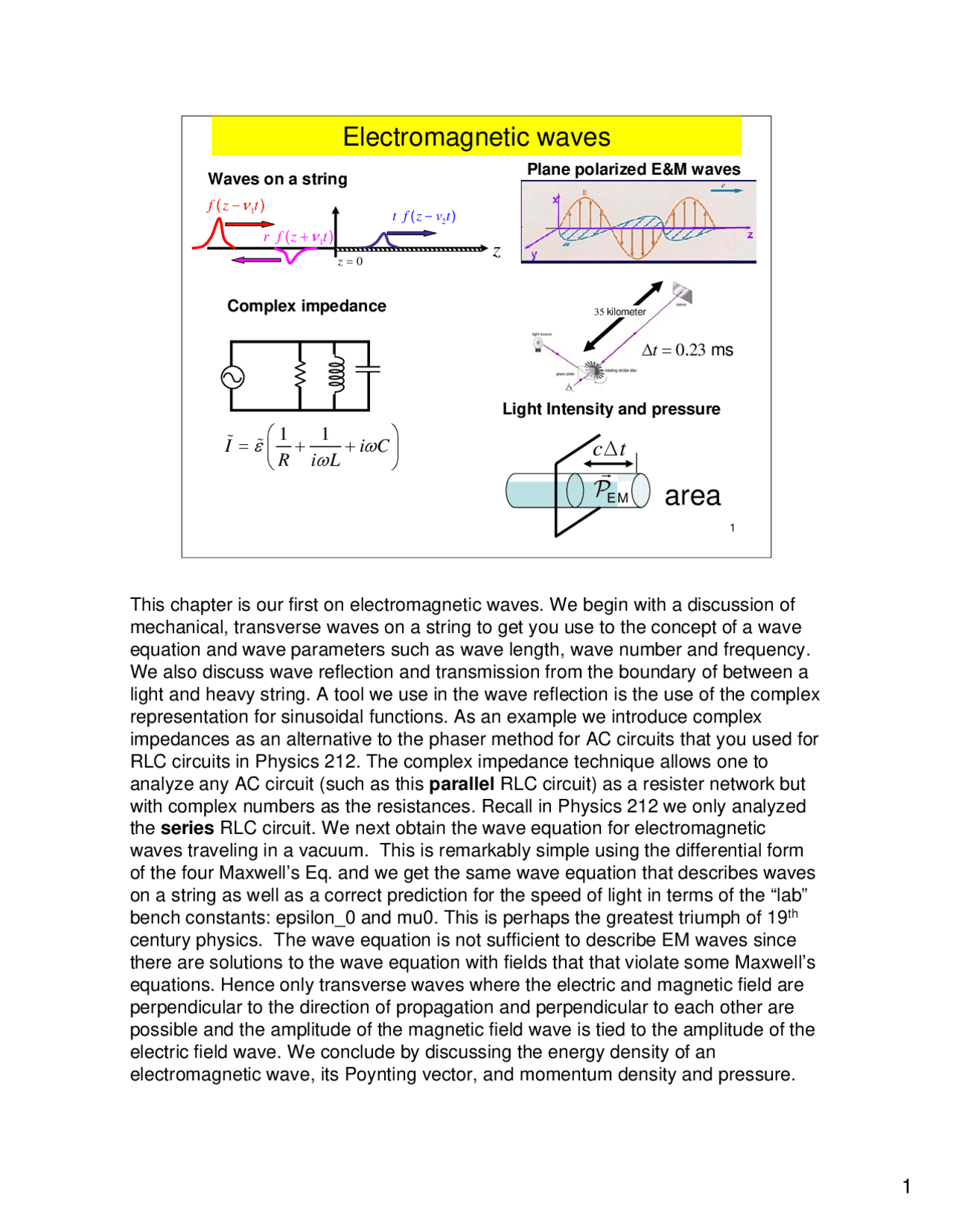 Electromagnetic Waves Electromagnetic Fields Ii Slides Phys 436