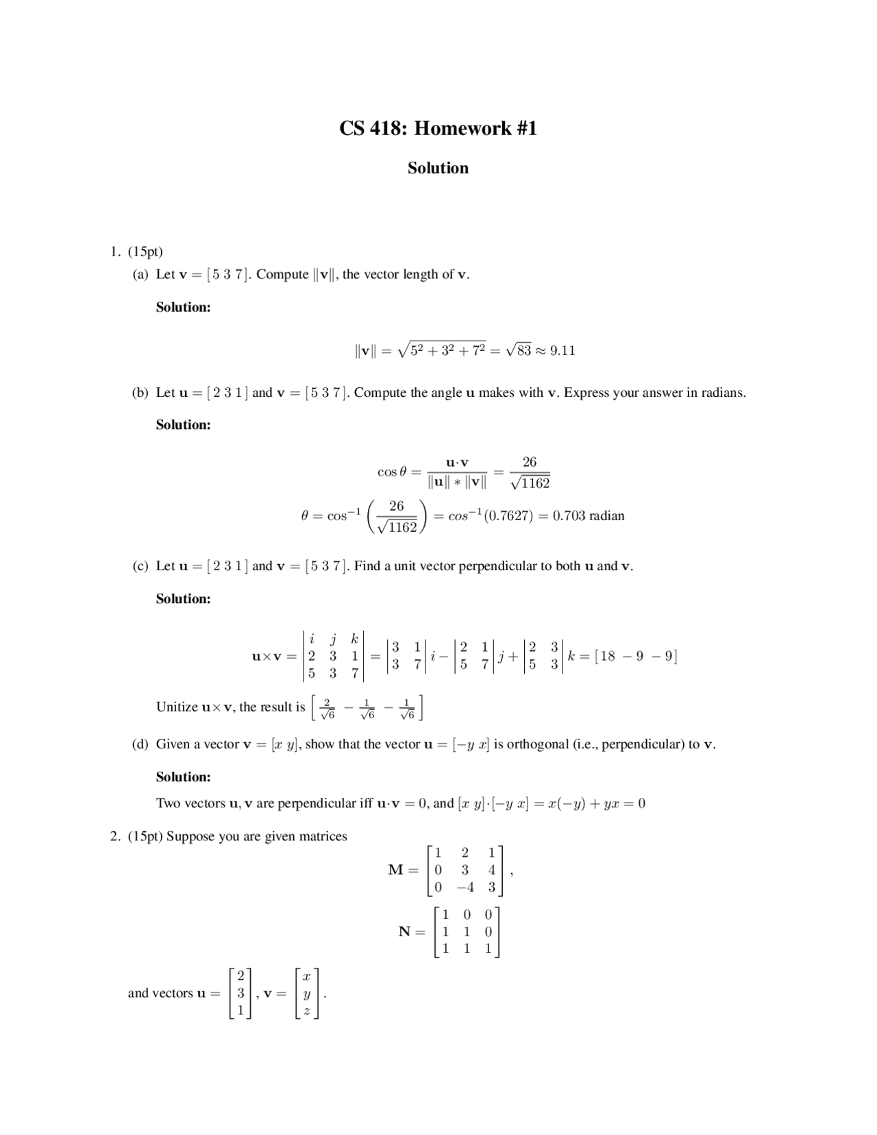 Homework 1 Solutions Interactive Computer Graphics Cs 418 Docsity