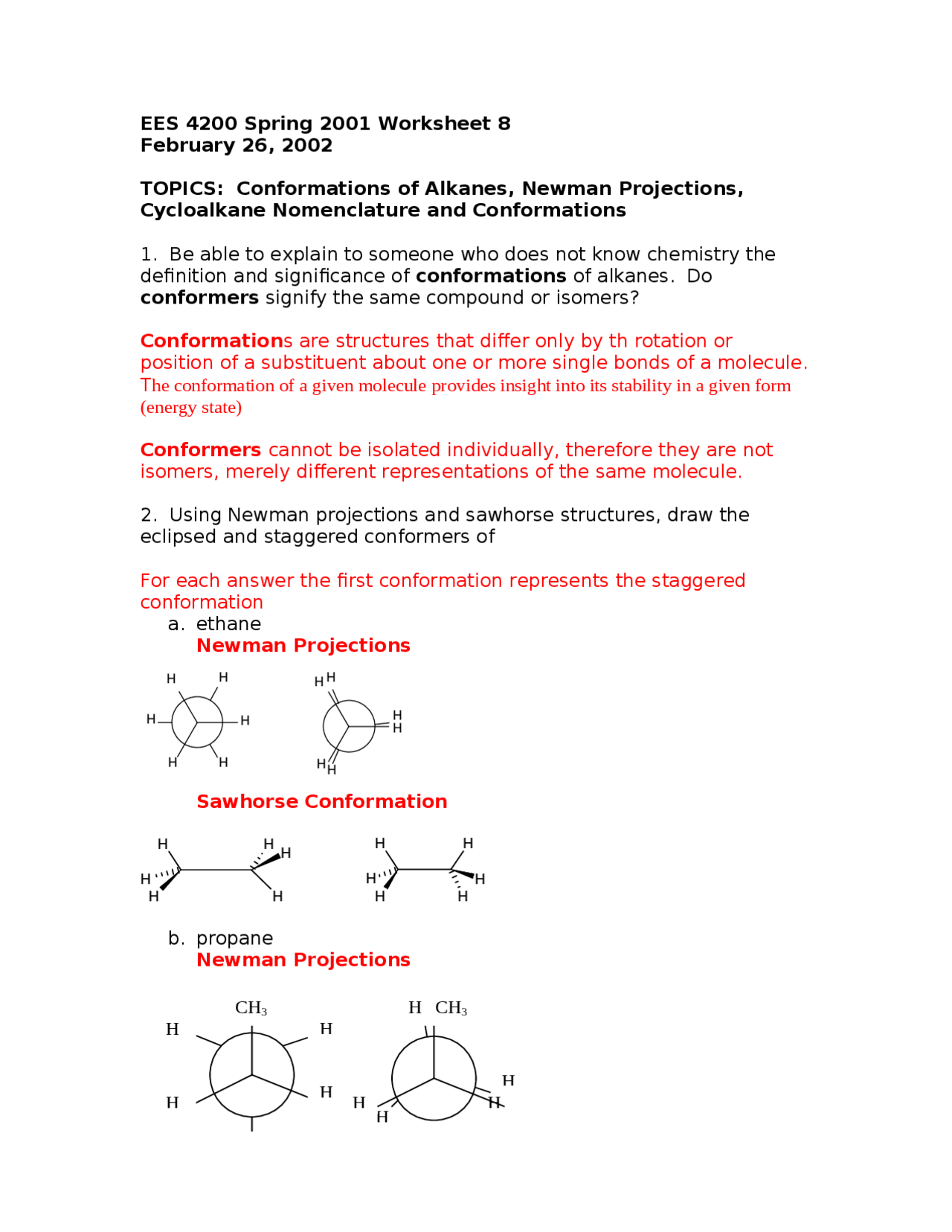 Conformation of Alkanes, Cycloalkane and Nomenclature - Assignment | EES 4200 - Docsity