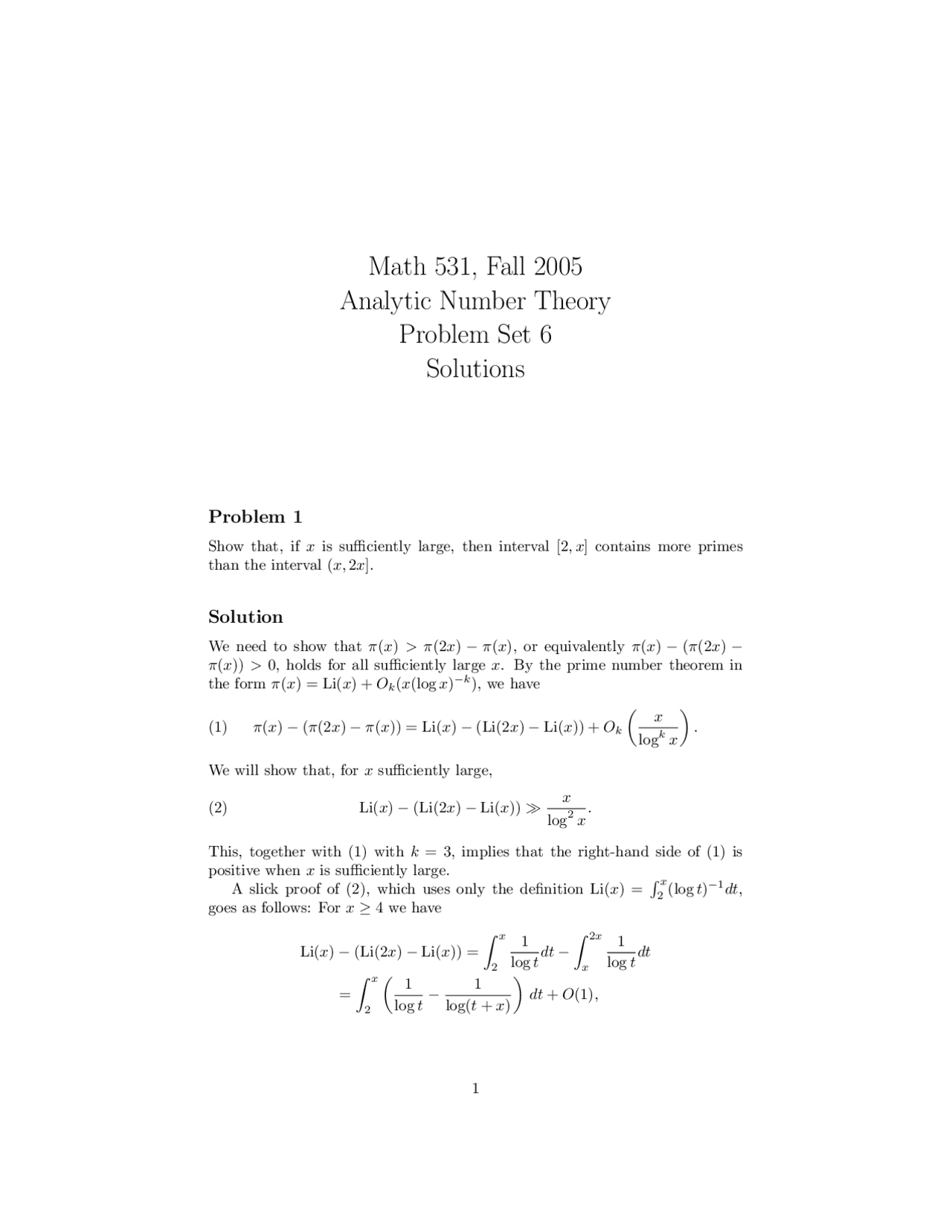 Assignment 6 Solutions Analytic Theory Of Numbers I Math 531 Docsity