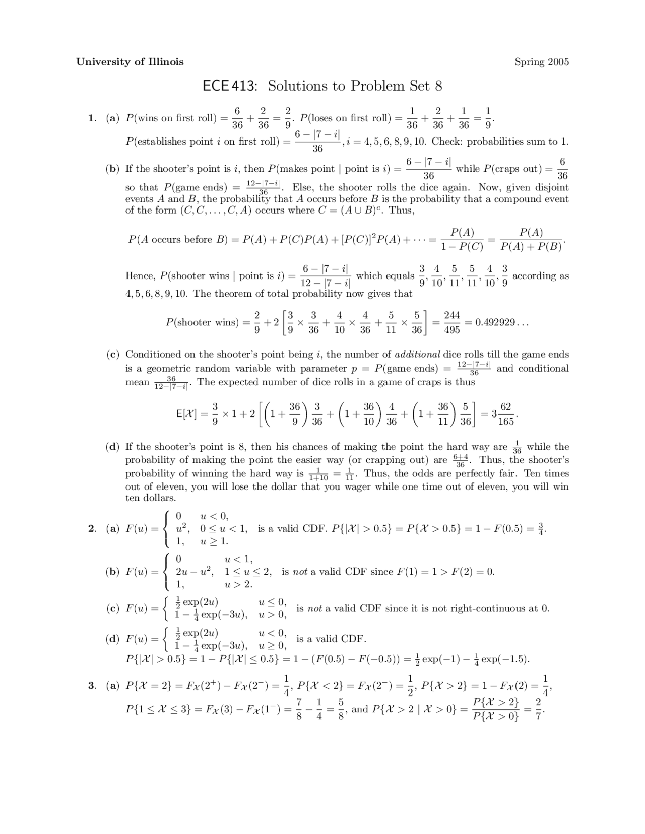 Solution to Problem Set 8 - Probability with Engineering Application ...
