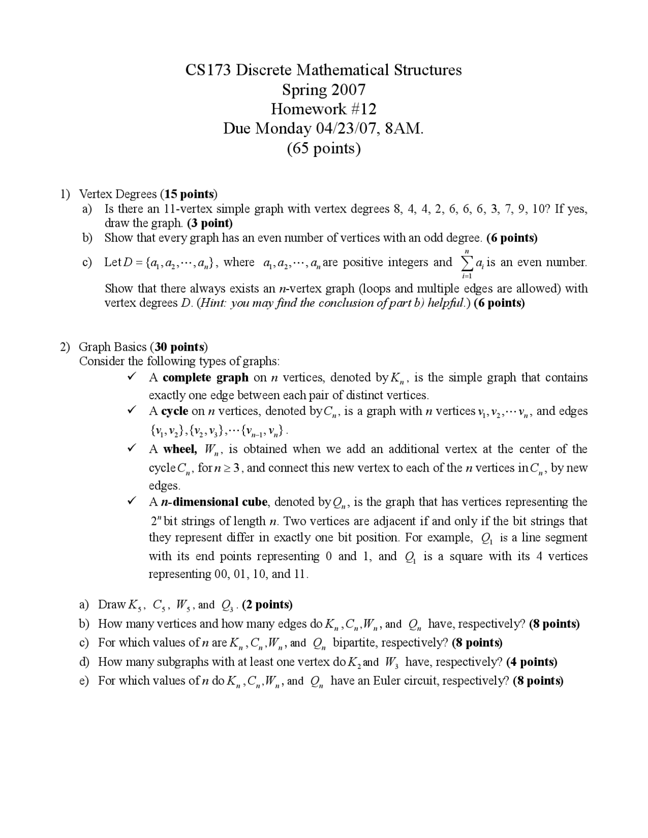Homework 12 Unsolved Questions Discrete Structures Cs 173 Docsity