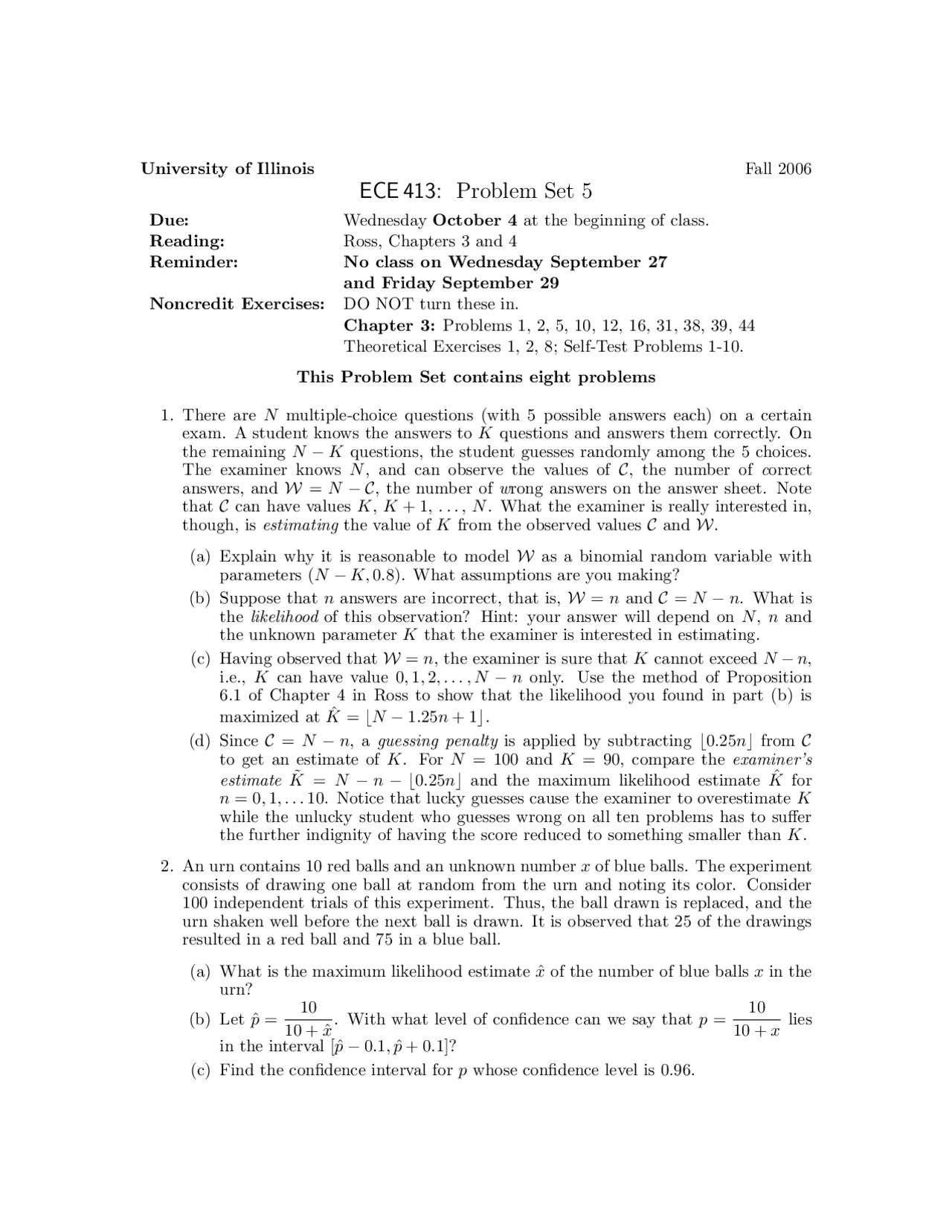 Problems on Probability with Engineering Applications - Problem Set 5 ...