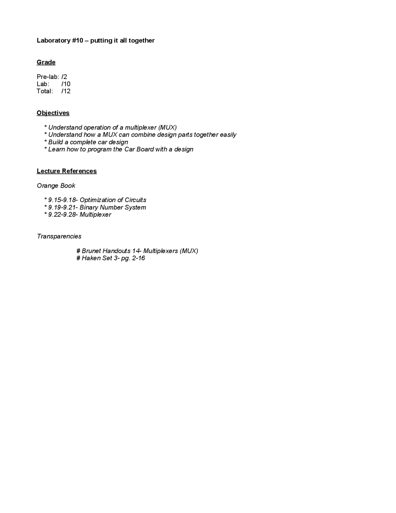 Laboratory 10 Report Introduction To Electronics Ece 110 Lab