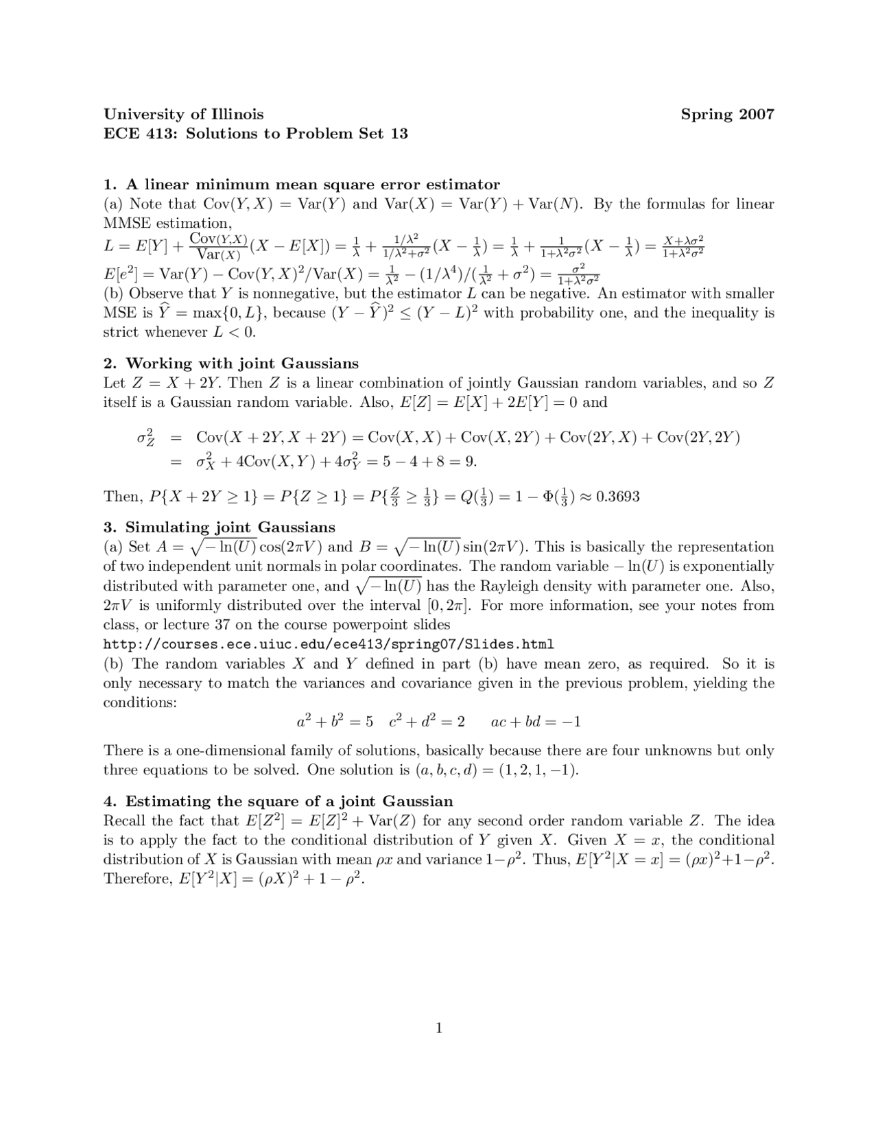 Solutions to Problem Set 13 - Probability with Engineering Application ...
