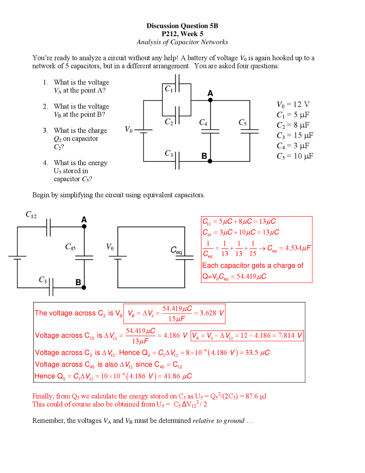 Solved Assignment 5 Analysis Of Capacitor Networks Phys 212 Docsity