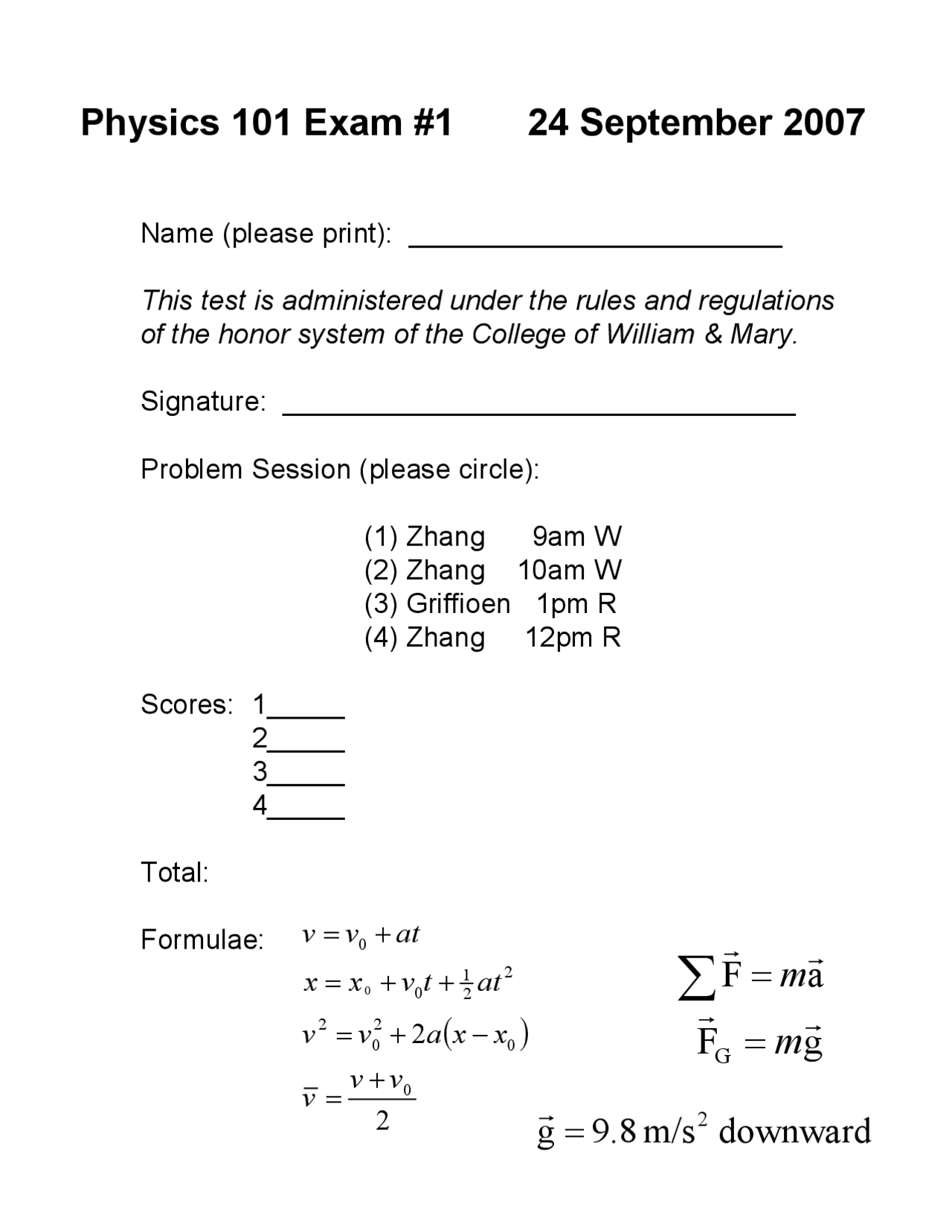Practice Questions For Exam 1 General Physics Lecture Phys 101