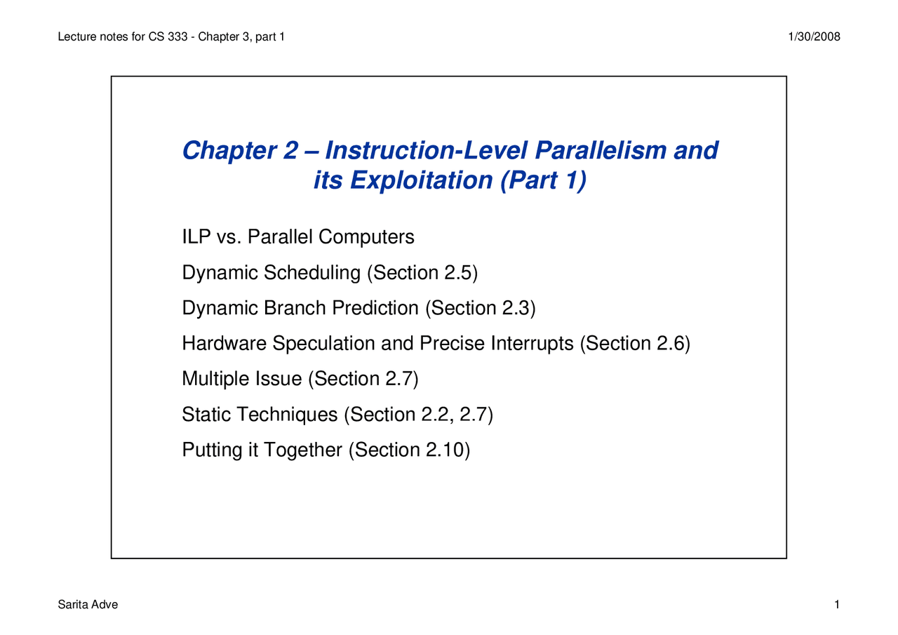 Instruction Level Parallelism And Its Exploitation Part I Slides Cs