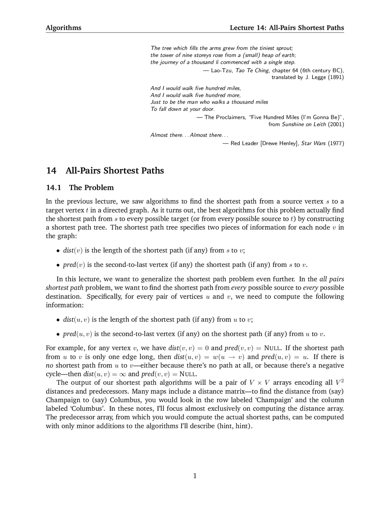 Lecture Notes On All Pairs Shortest Paths Cs 473 Docsity