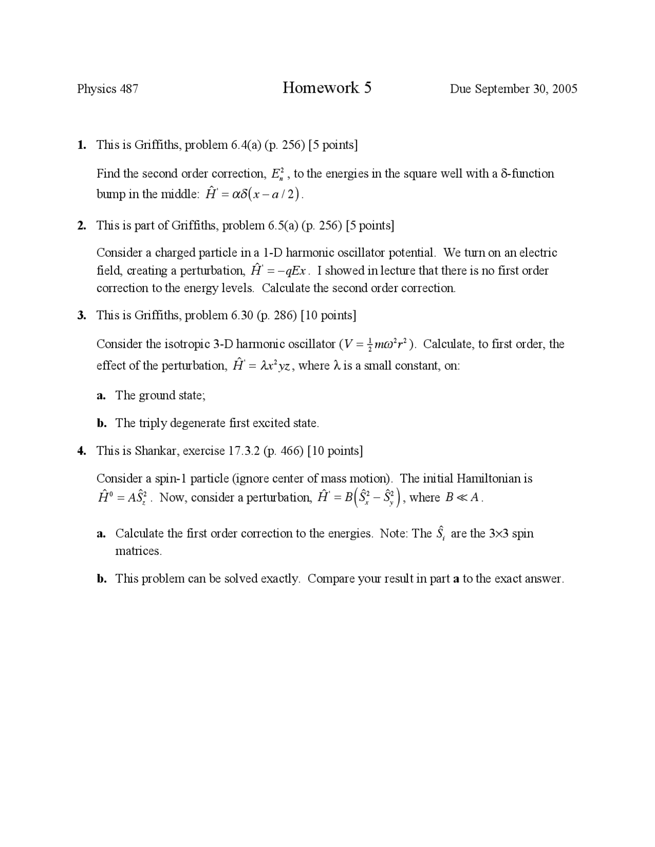 4 Questions On Quantum Physics Ii Homework 5 Phys 487 Docsity