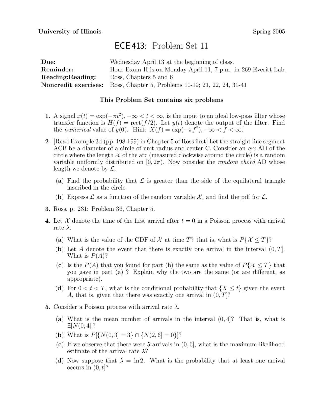 Probability with Engineering Applications - Problem Set 11 | ECE 313 ...