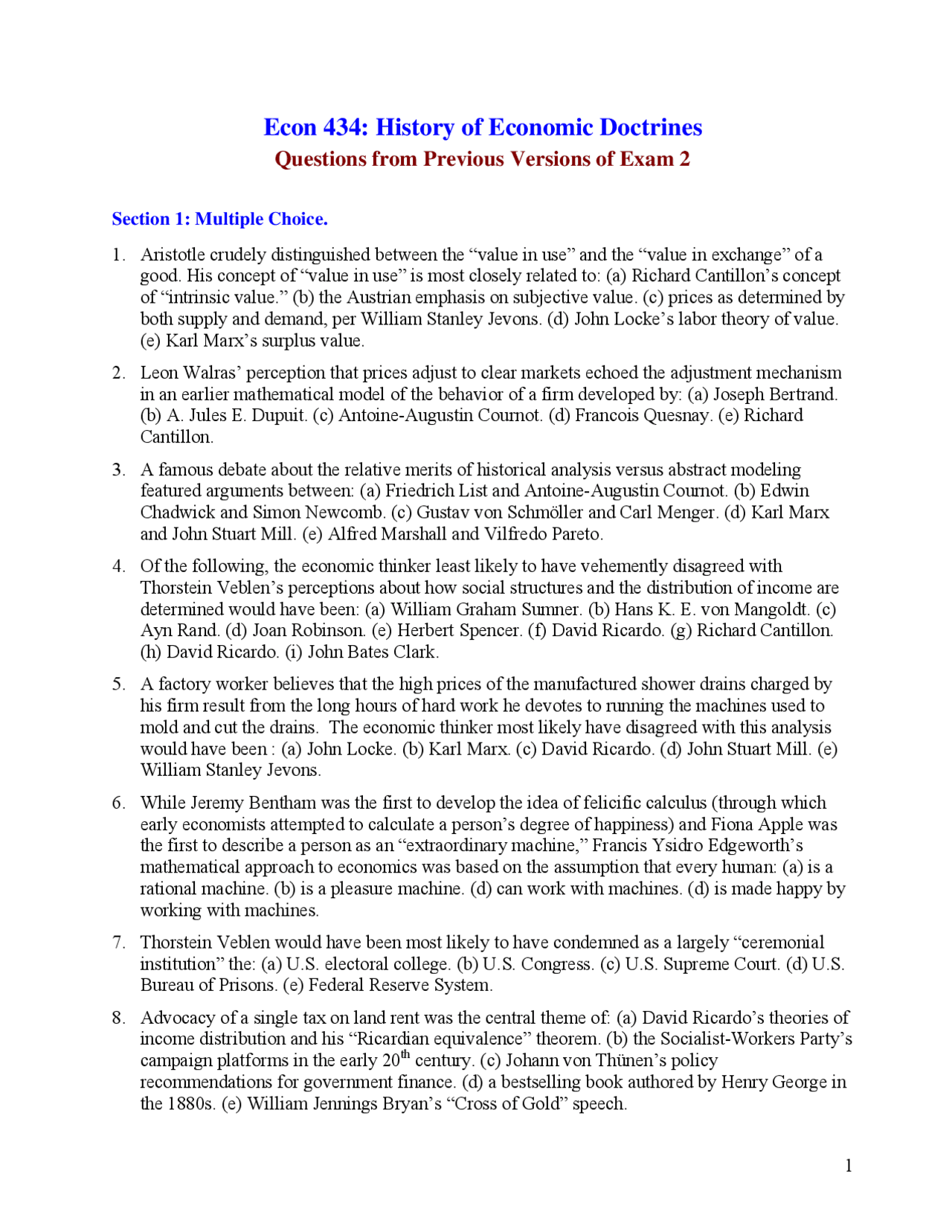 200 MCQs Exam 2 - History of Economic Doctrines | ECON 434 | Exams ...