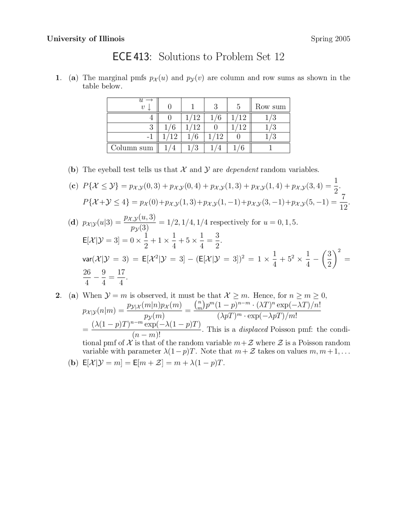Probability with Engineering Applications - Problem Set 12 Solutions ...