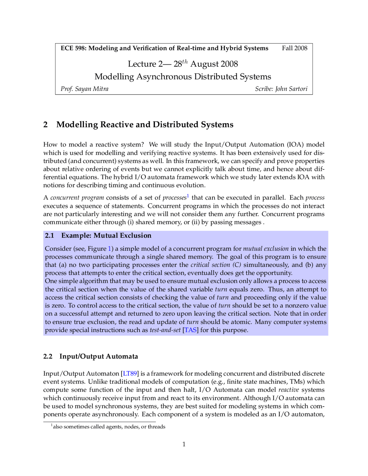 Reactive Modeling Asynchronous Distributed Systems Ece 598 Docsity 3983