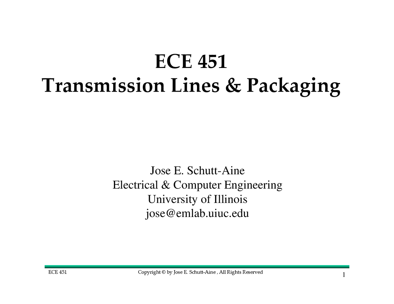Transmission Lines And Packaging Lecture Notes Ece 451 Docsity