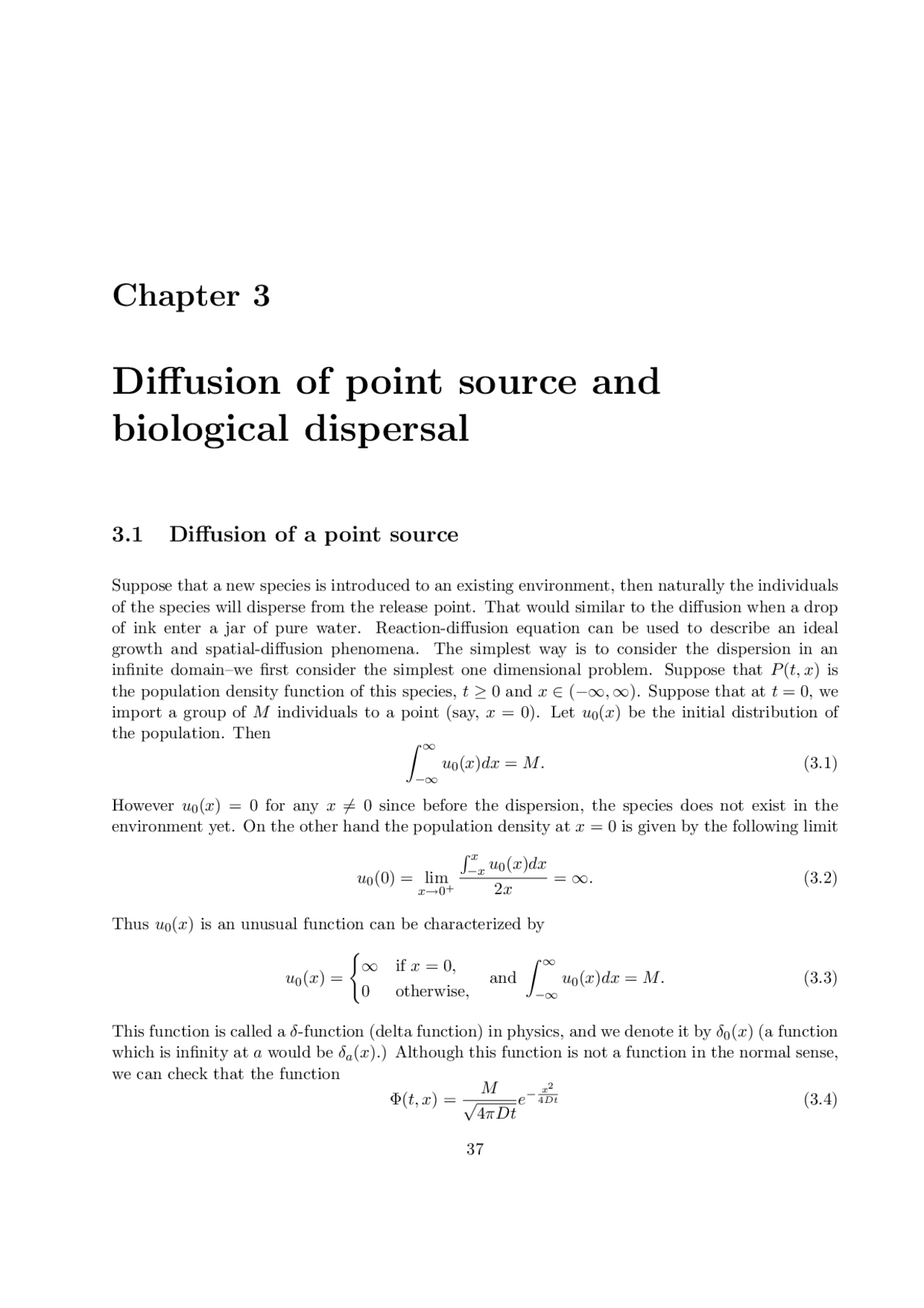 Diffusion of Point Source and Biological Dispersal – Seminar | MATH 490 ...