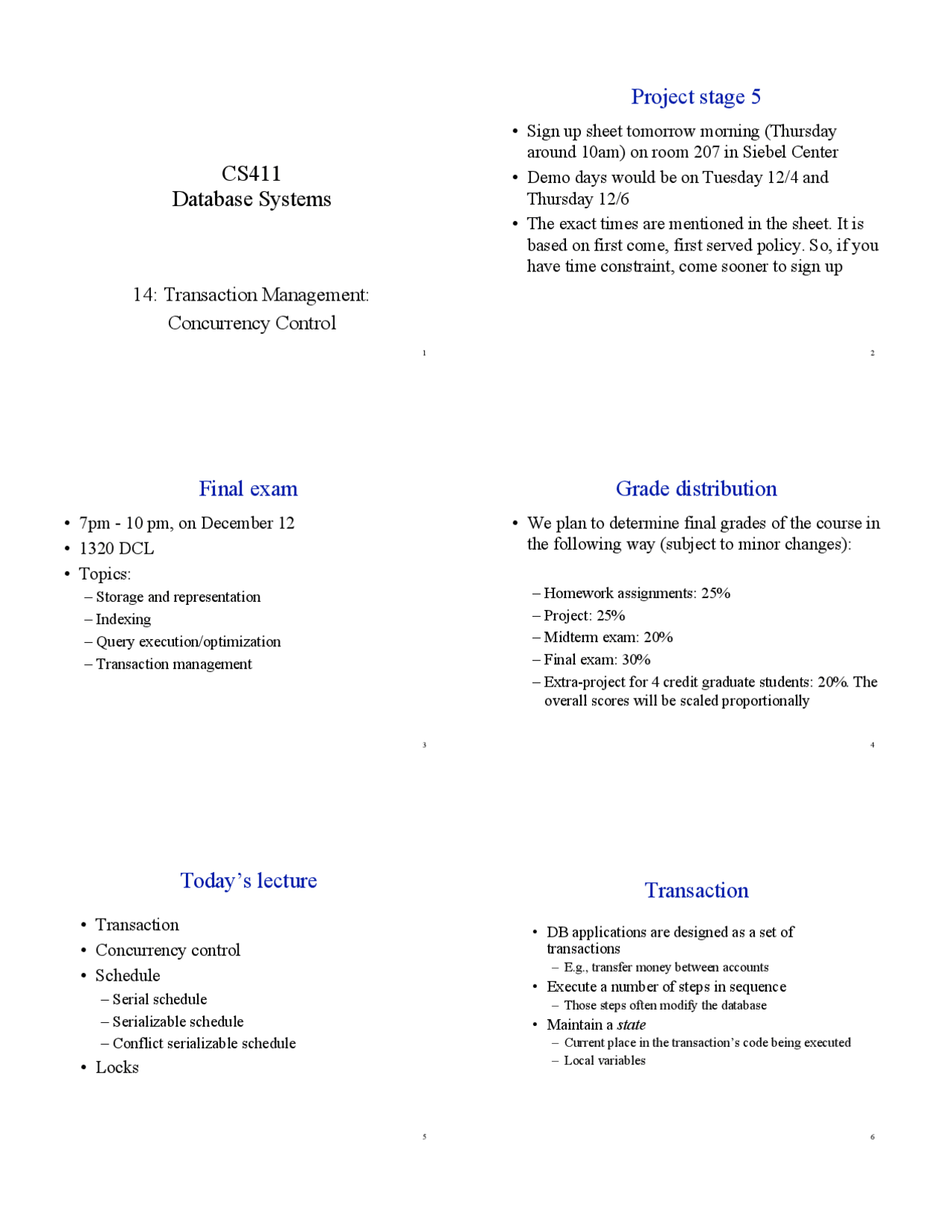 Transaction Management Concurrency Control Database Systems Cs 411
