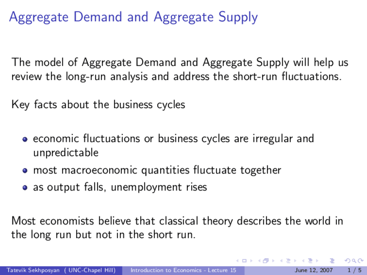 Aggregate Demand and Supply, Business Cycle Properties | ECON 101 - Docsity