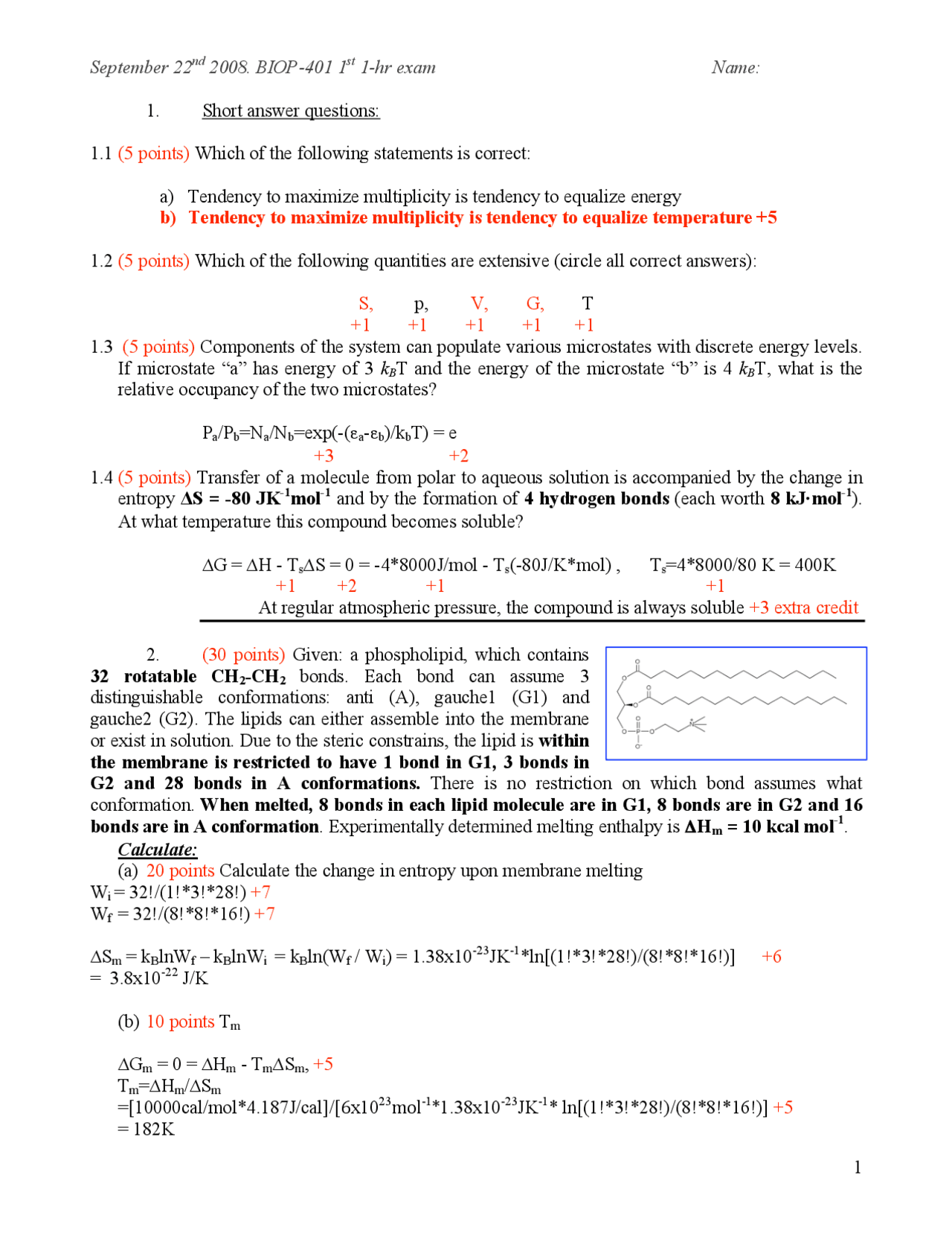 Exam 1 Study Questions - Introduction to Biophysics | BIOP 401 - Docsity