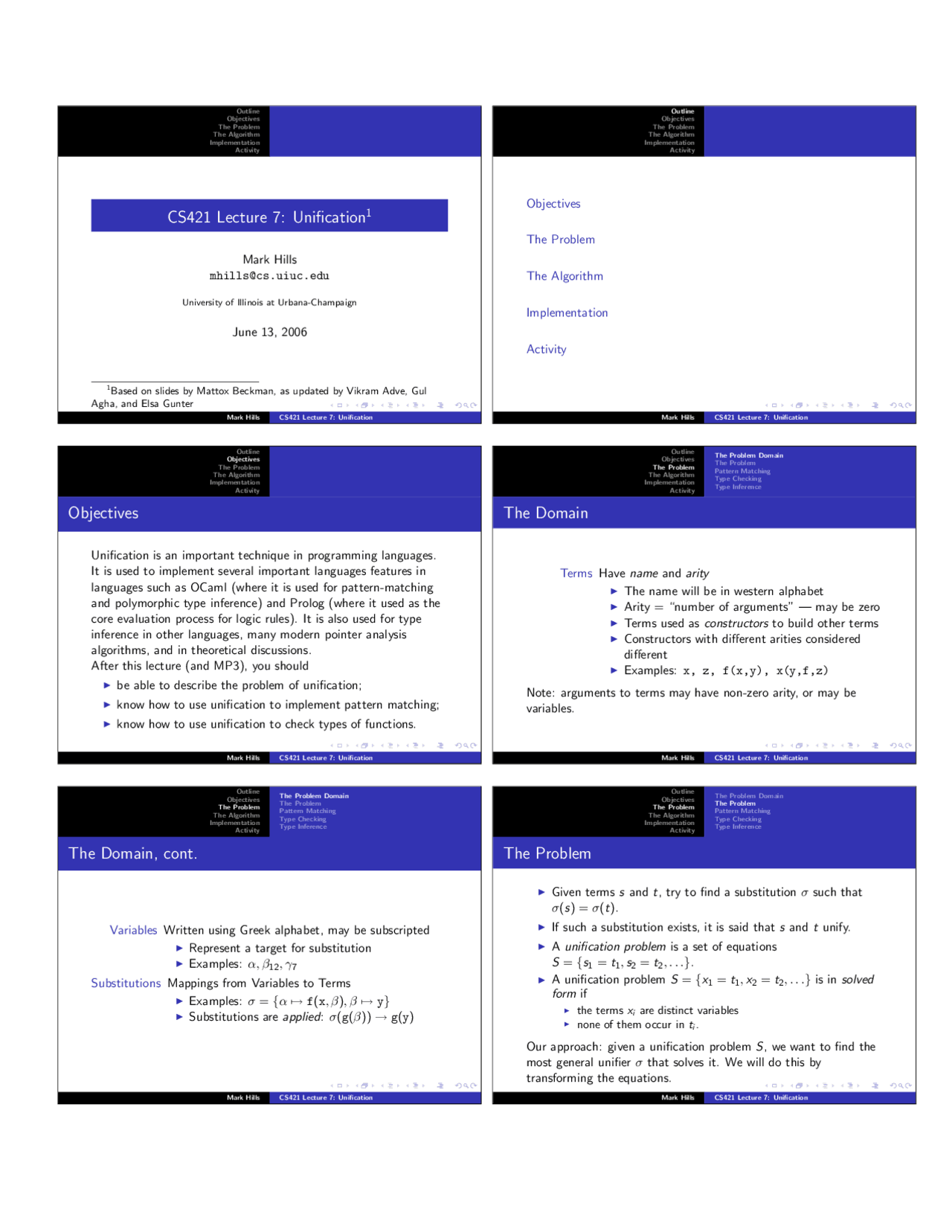 Pattern Matching And Type Checking In Unification Outline Cs 421