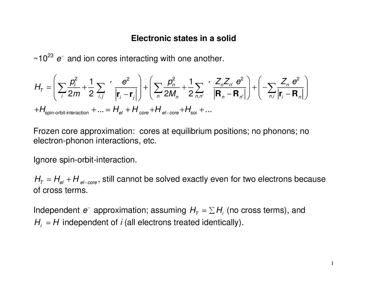 The Electronic State in Solid Interacting with One another | PHYS 460 ...