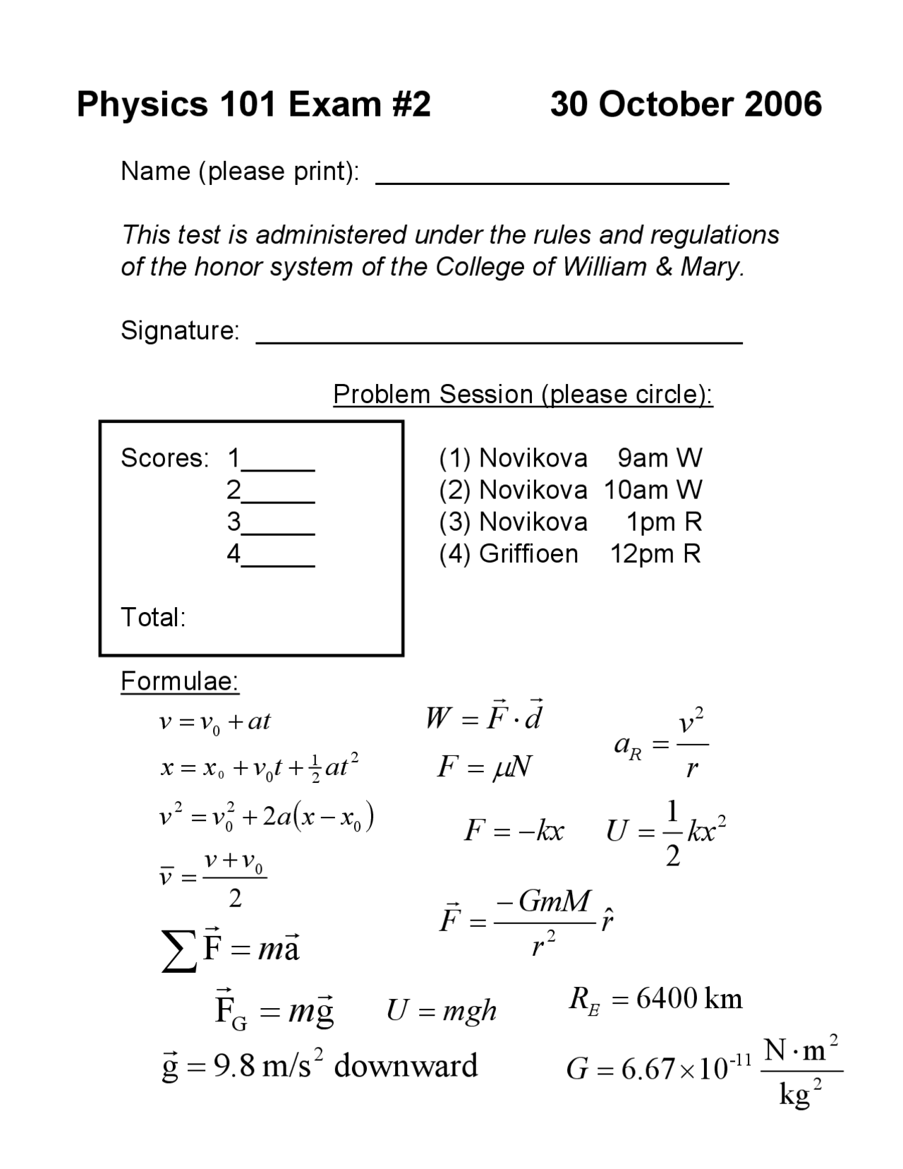 Test 2 Solutions General Physics Lecture Fal 2006 Phys 101 Docsity