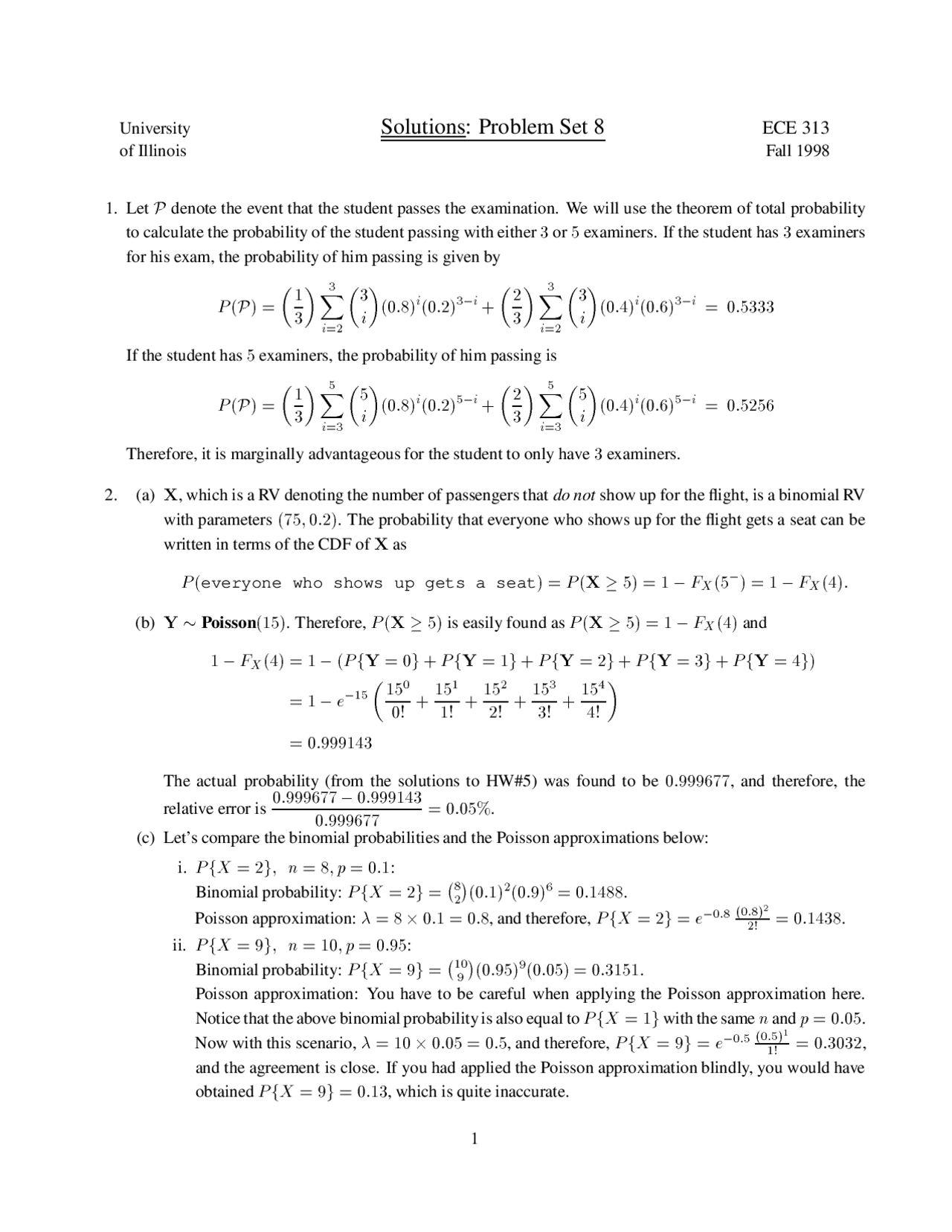 Comparison of Binomial and Poisson Probabilities with Exponential Random Variables | Assignments ...