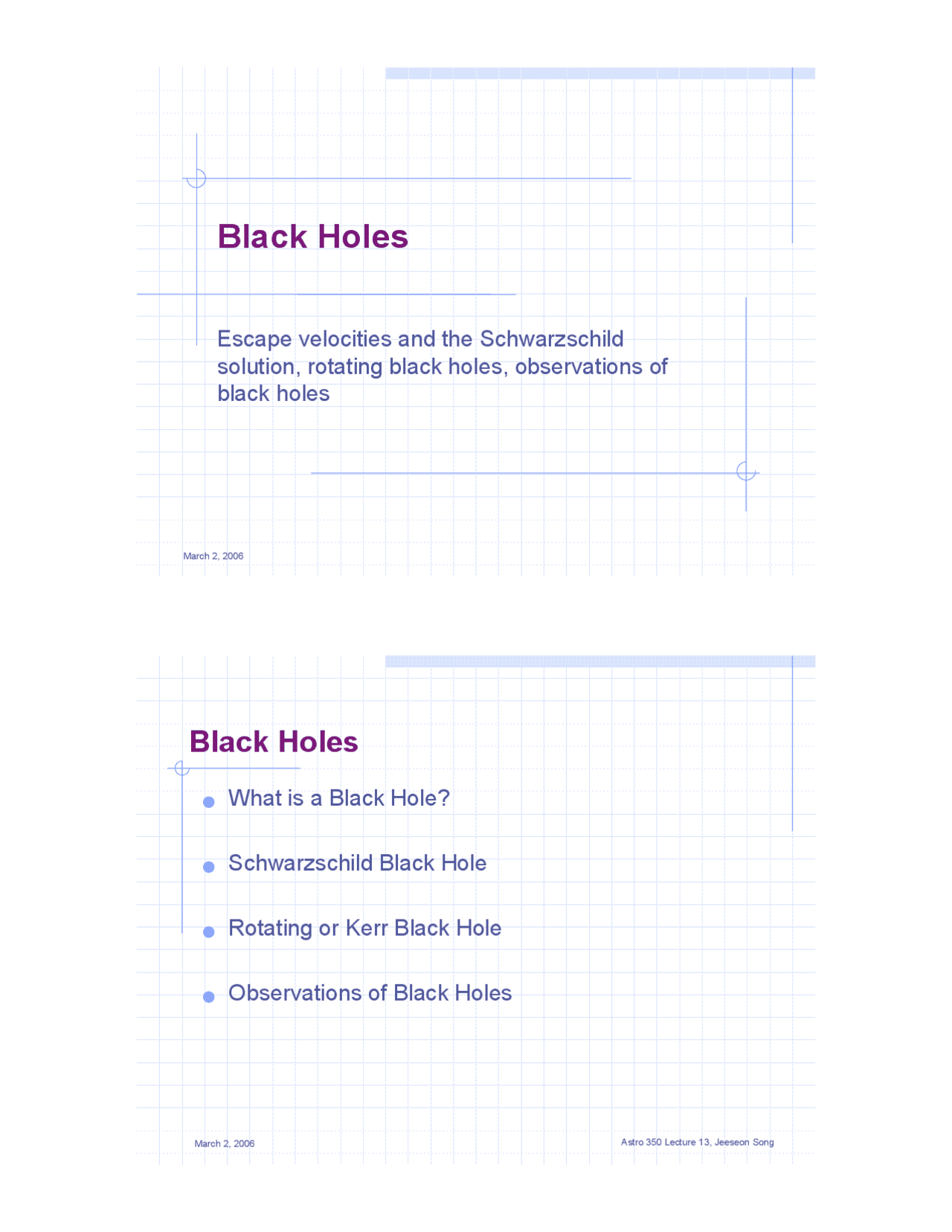 Black Holes Introduction To Cosmology Slides Astr 350 Docsity