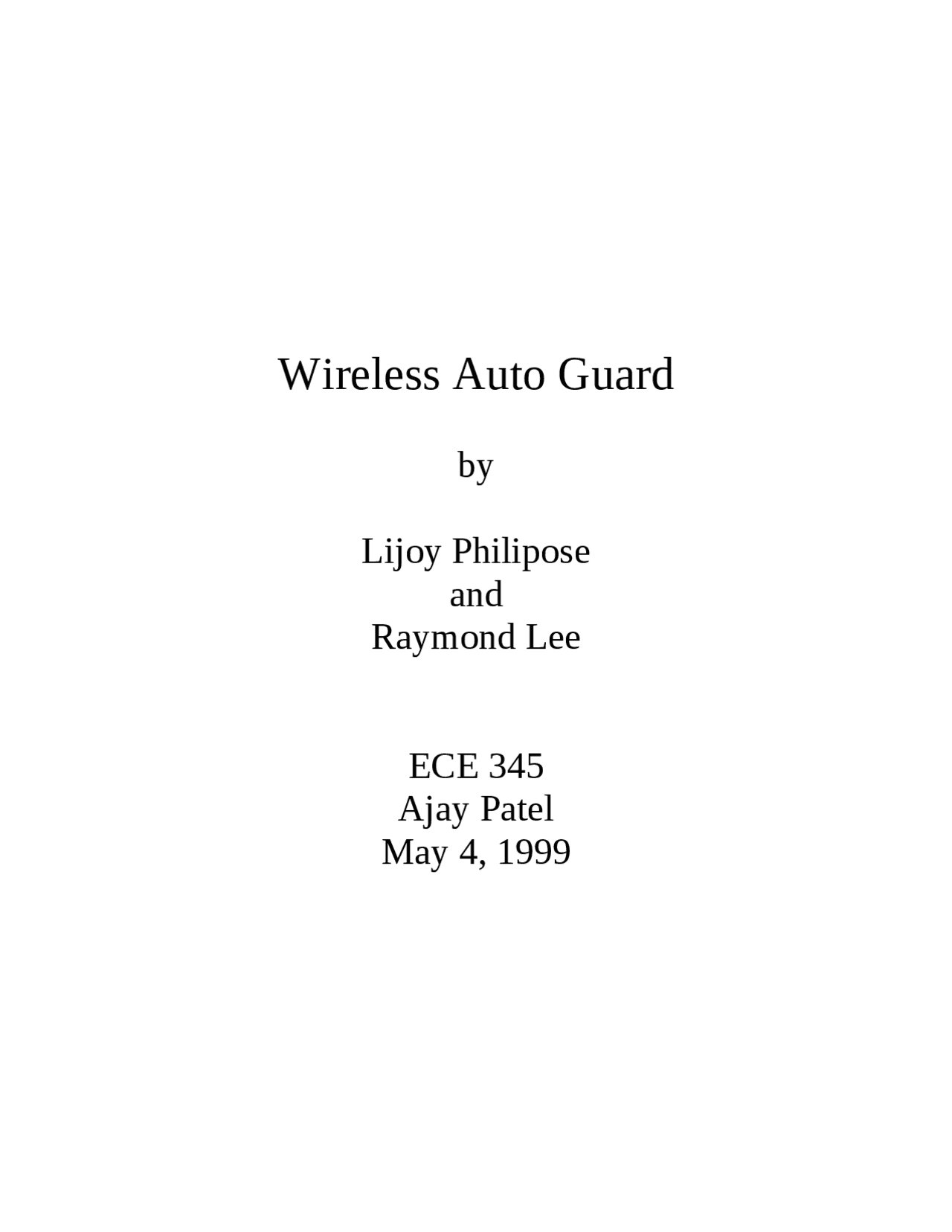 Wireless Auto Guard Senior Design Project Lab Ece 445 Docsity