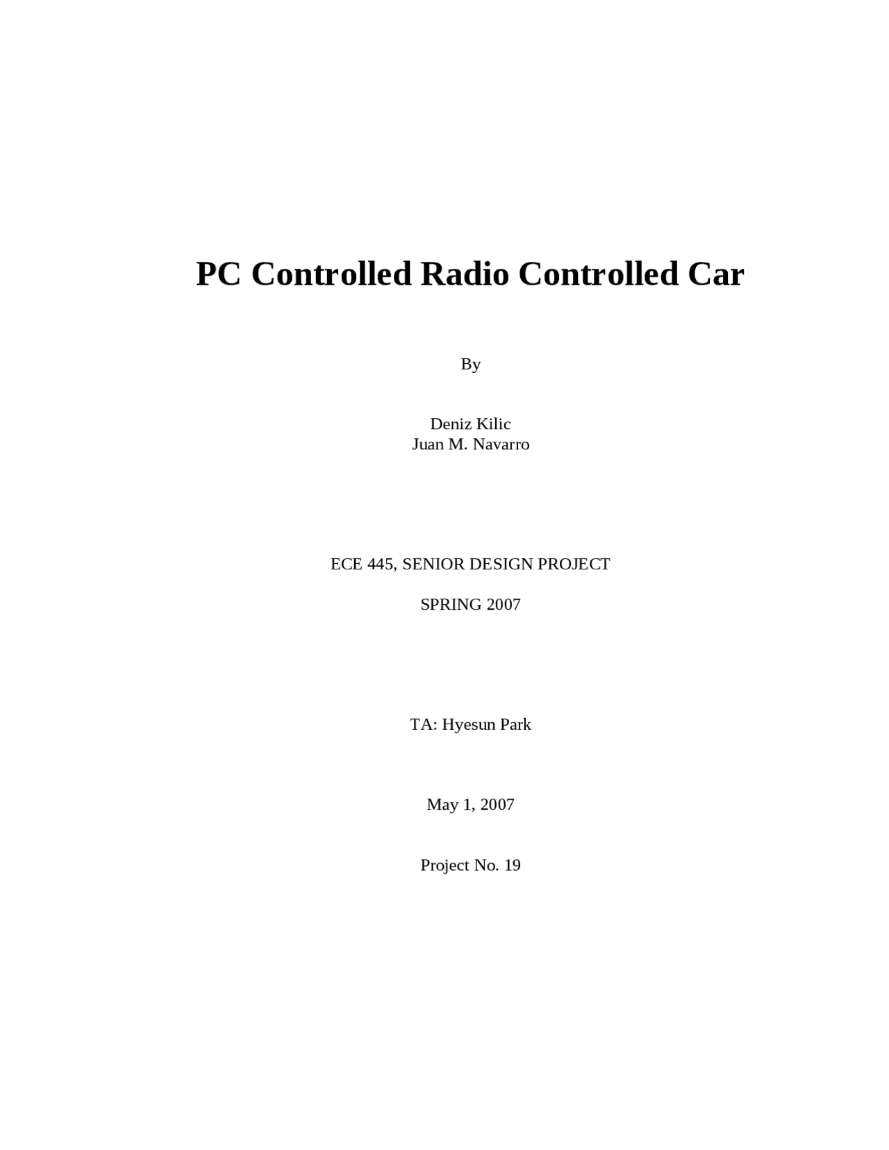 PC Controlled Radio Controlled Car - Project | ECE 445 - Docsity