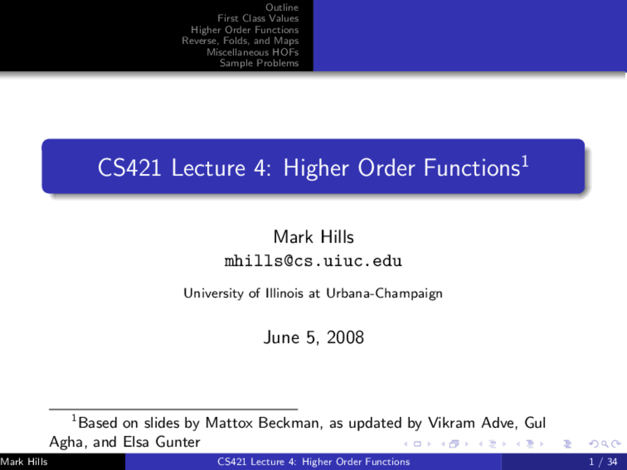 Higher Order Functions in Programming Language - Outline | CS 421 - Docsity