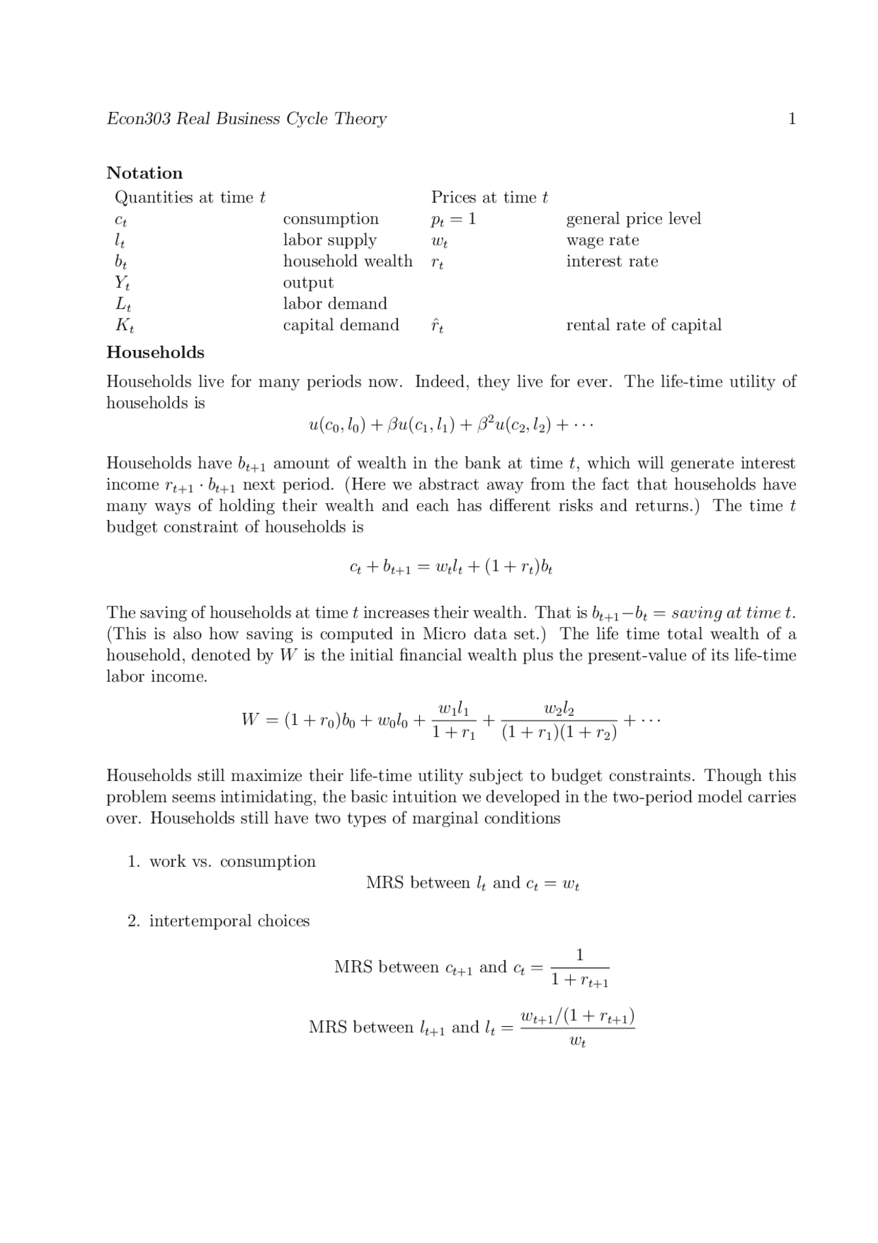 Real Business Cycle Theory - Introduction Macroeconomic Theory | ECON 303 - Docsity