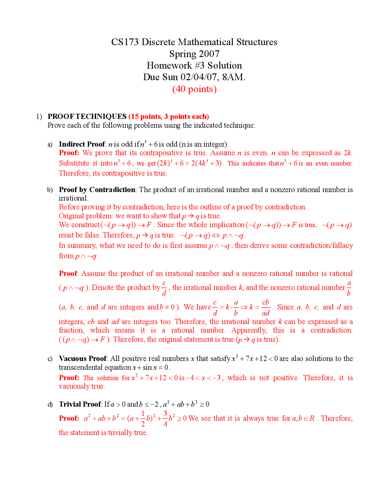 Discrete Structures Homework 3 Solutions Cs 173 Assignments