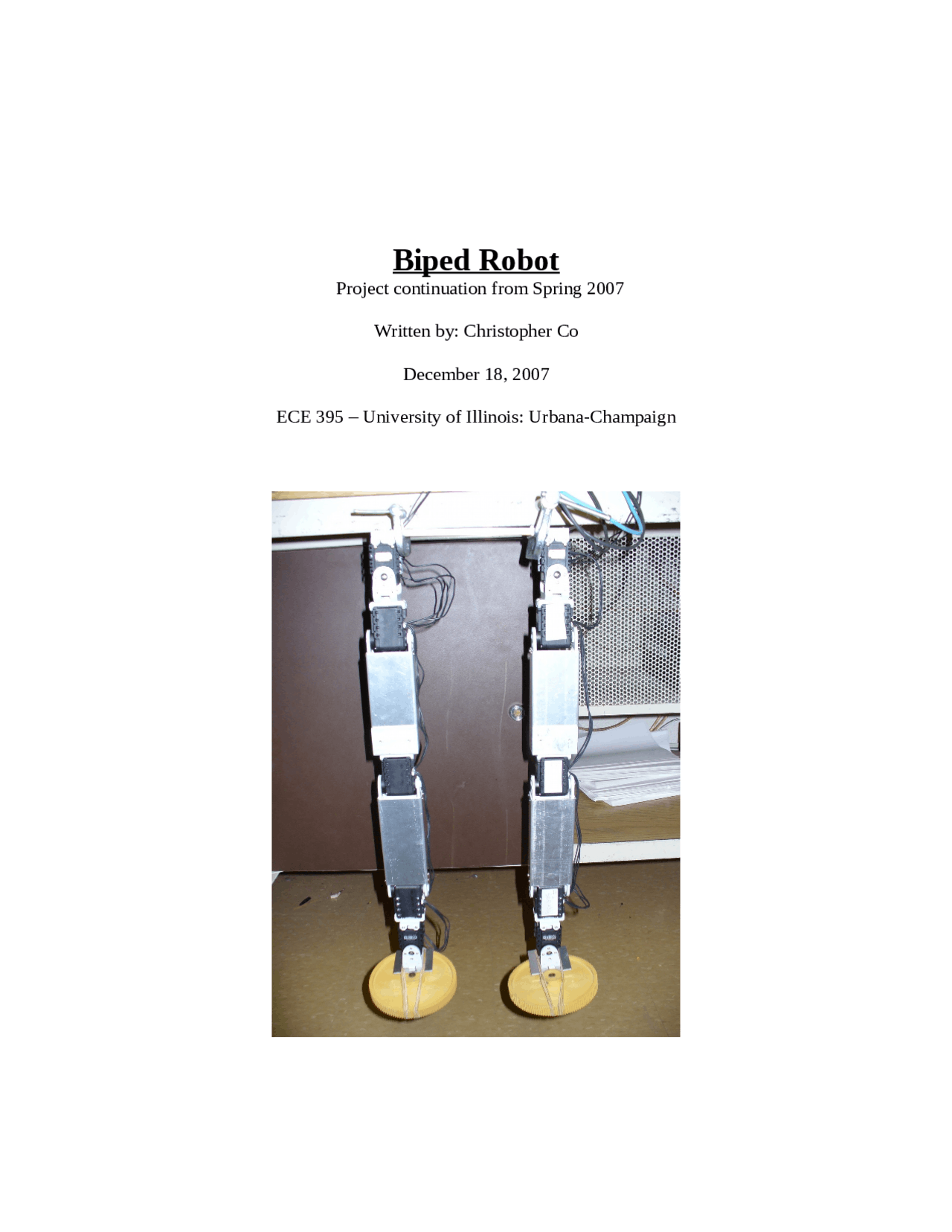 Biped Robot Project On Advanced Digital Projects Lab Ece 395 Docsity