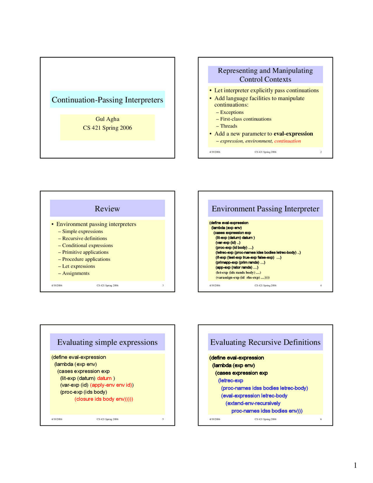 Continuation-Passing Interpreters: Representing and Manipulating ...