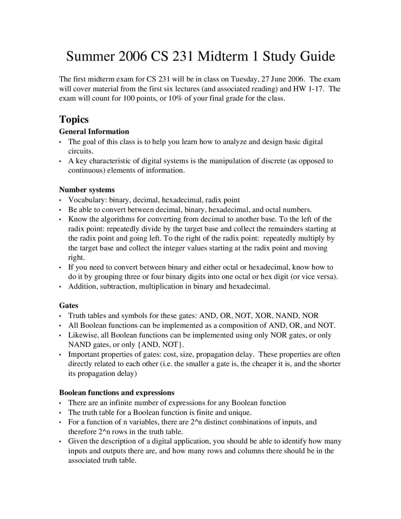 Midterm Study Guide - Computer Architecture I | CS 231 - Docsity